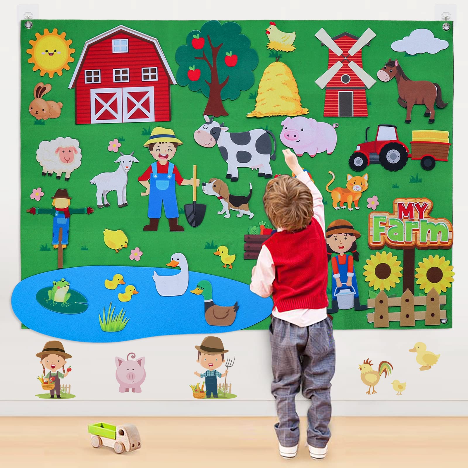 HomeMall 40Pcs Farm Animals Felt Story Board Set, 3.5 Ft Toddlers ...