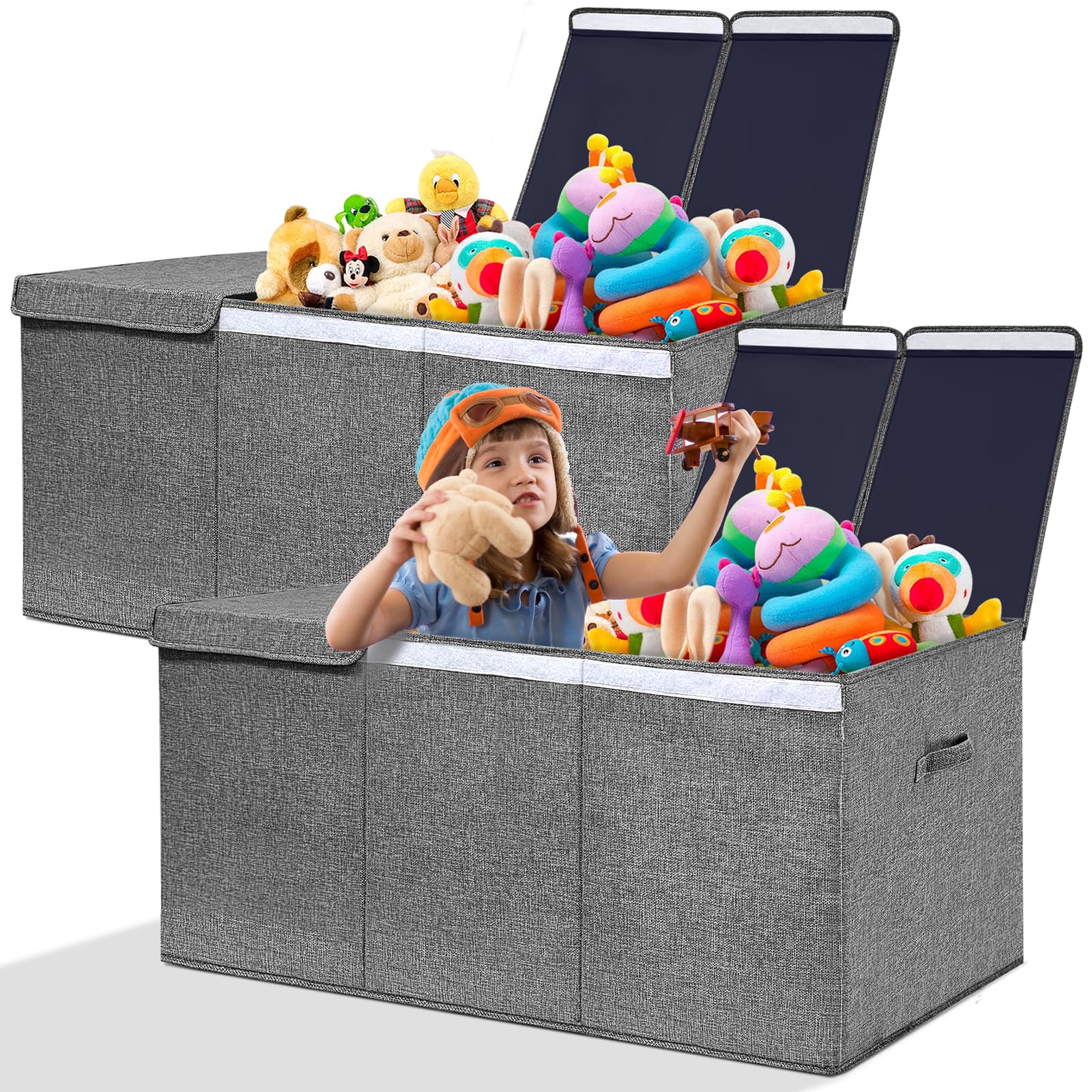 Hoyula Extra Large Fabric Toy Box Storage Container, Collapsible Sturdy ...