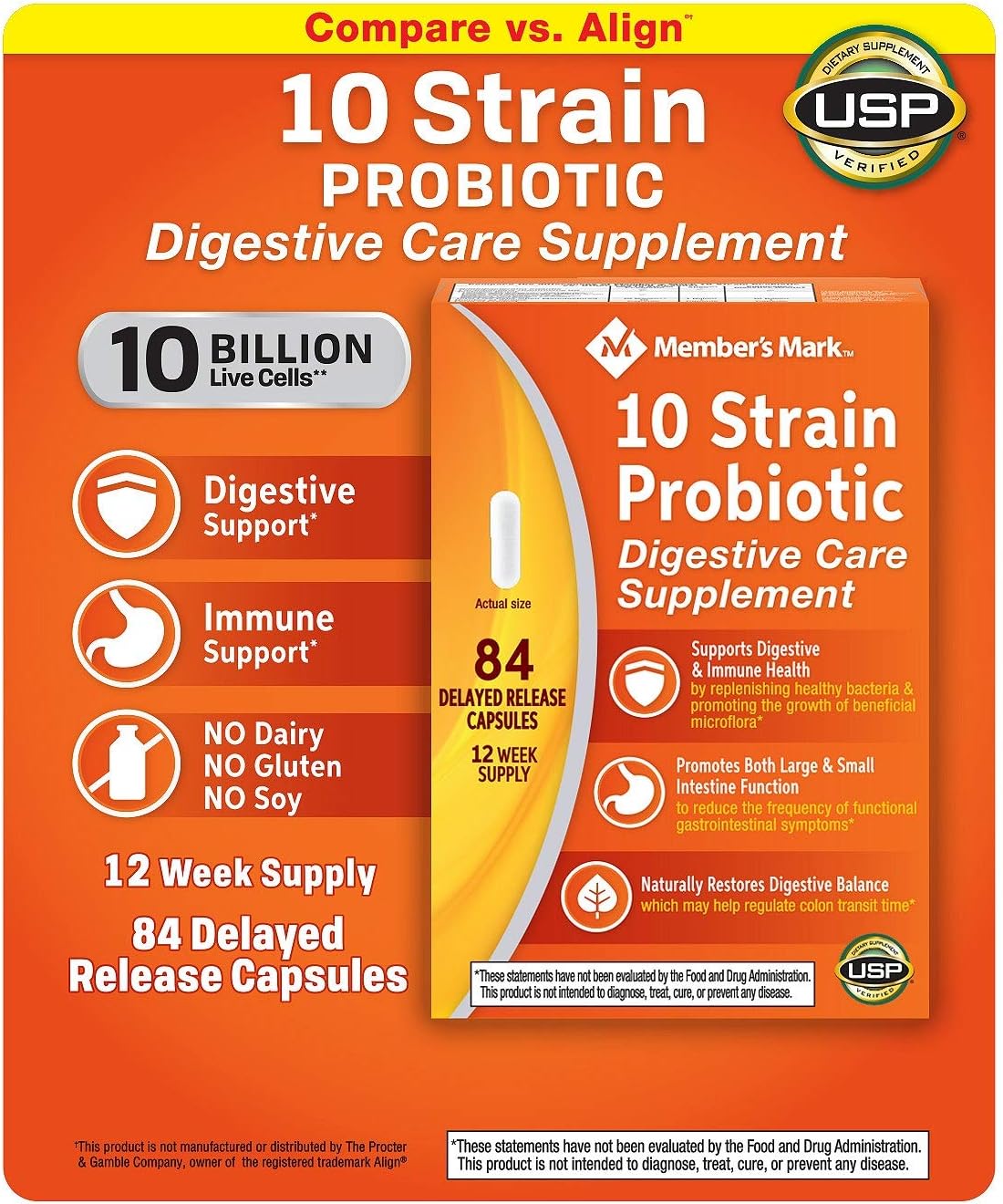 Amazon.com: Member's Mark 10x Probiotic Digestive Care Supplement ...