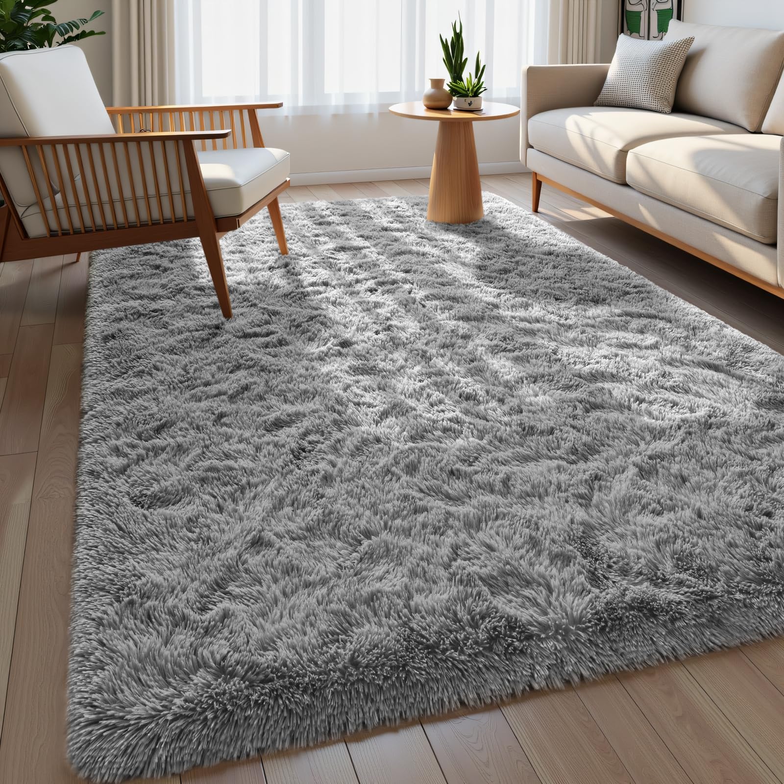 Macgace 5x7 Grey Area Rugs for Living Room, Super Soft Fluffy Rug with ...