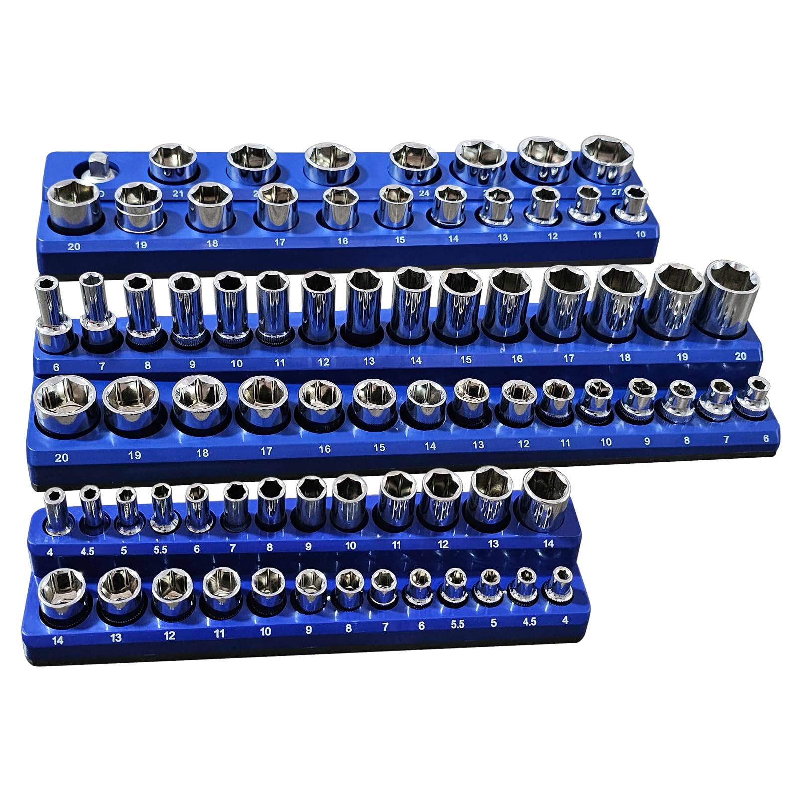 HGSKEO Magnetic Socket Organizer Set, 3 Pcs Blue Metric Socket Tray Set ...