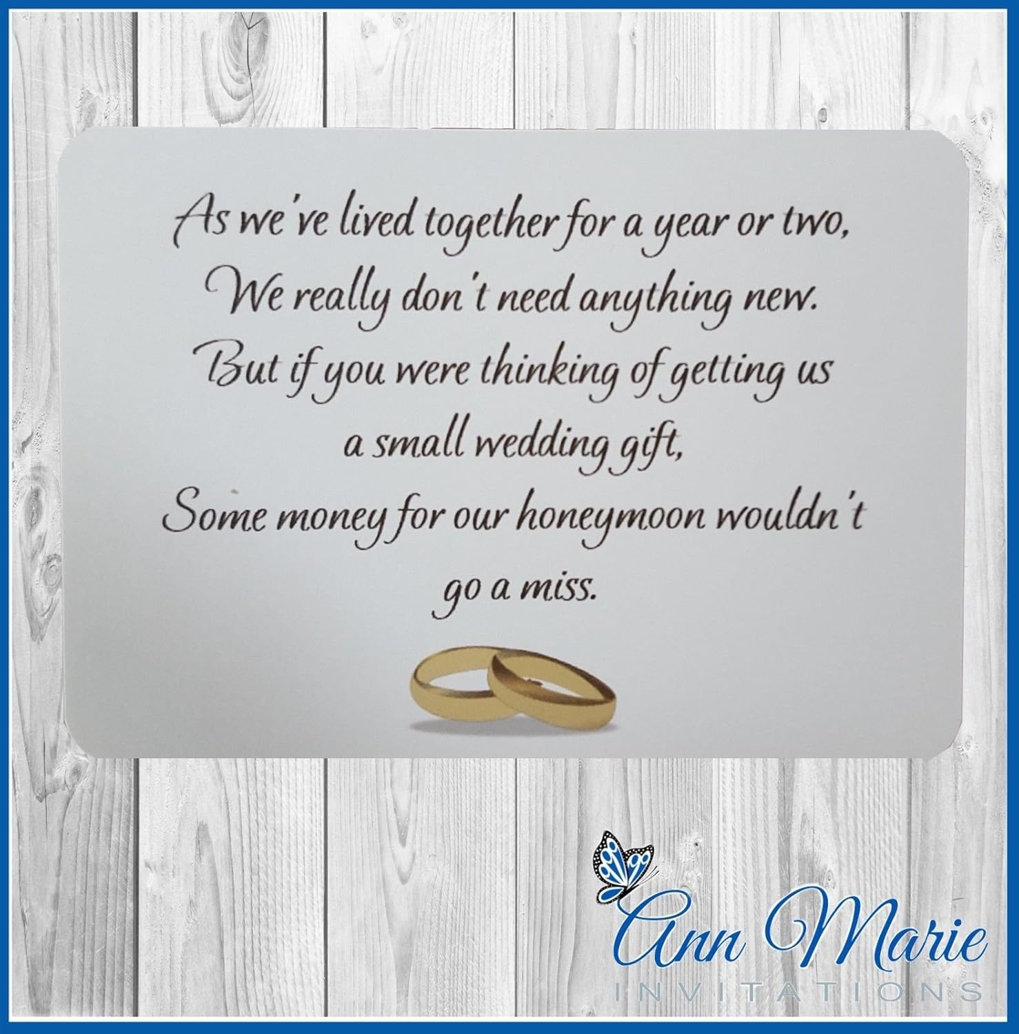 50 Personalised Money Wedding Poems/Honeymoon Wish Poem Card/Gift Poem ...