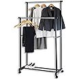 Amazon.com: SimpleHouseware Double Rod Portable Clothing Hanging ...
