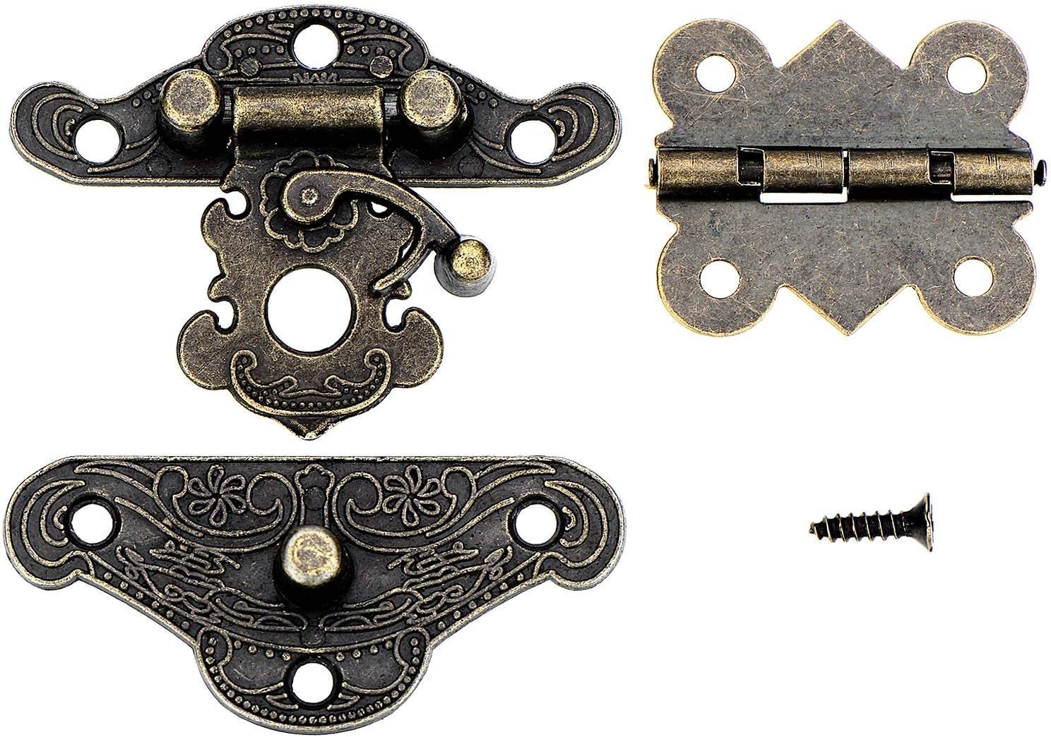 4 Pieces Wood Case Antique Hasp Cabinet Latch Hasp and 8 Pieces ...