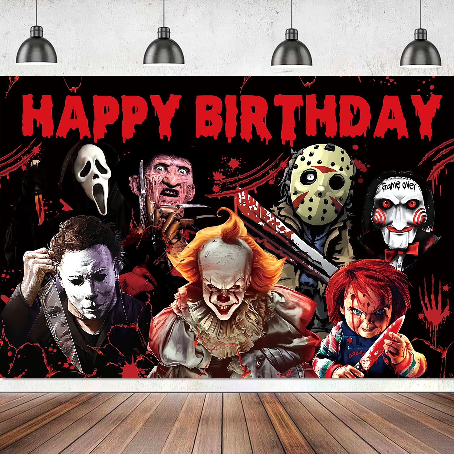 Mua 5x3FT Horror Birthday Decorations Backdrop, Horror Movie Happy ...