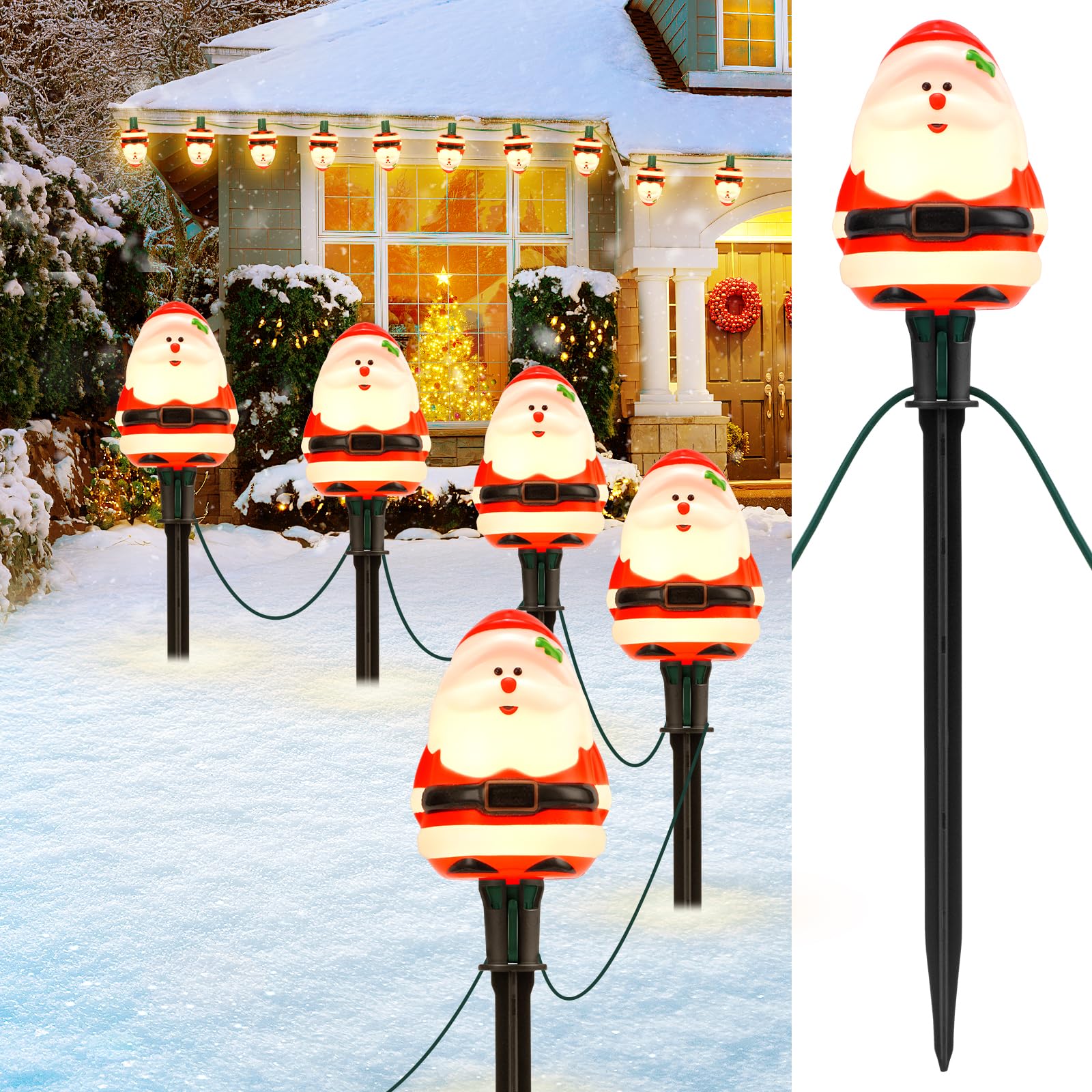Christmas Pathway Lights Outdoor with 5 Santa Lights, 10FT Santa Claus ...