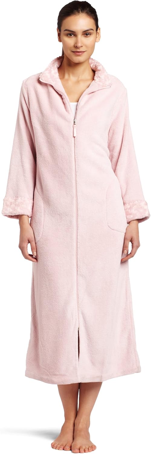 Stan Herman Womens Persian Lamb Zip Robe, Carnation Pink, X-Large at ...
