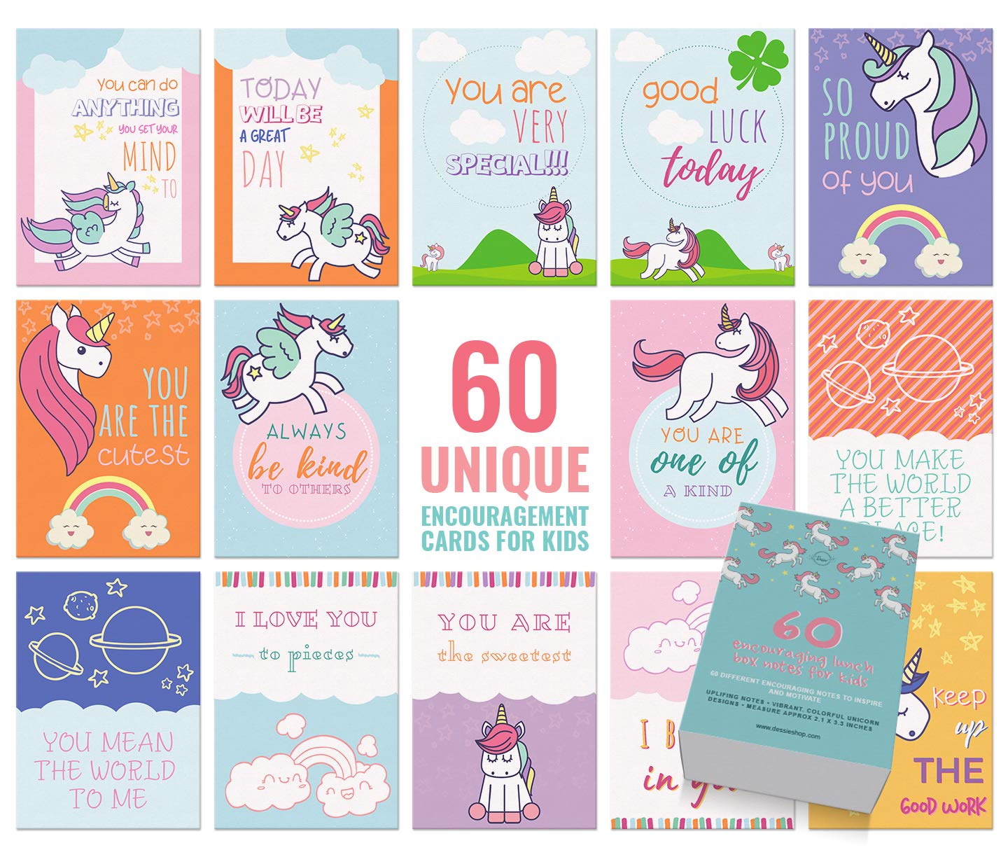 Buy Dessie 60 Motivational Cards - Business Card Sized - Unicorn Themed ...