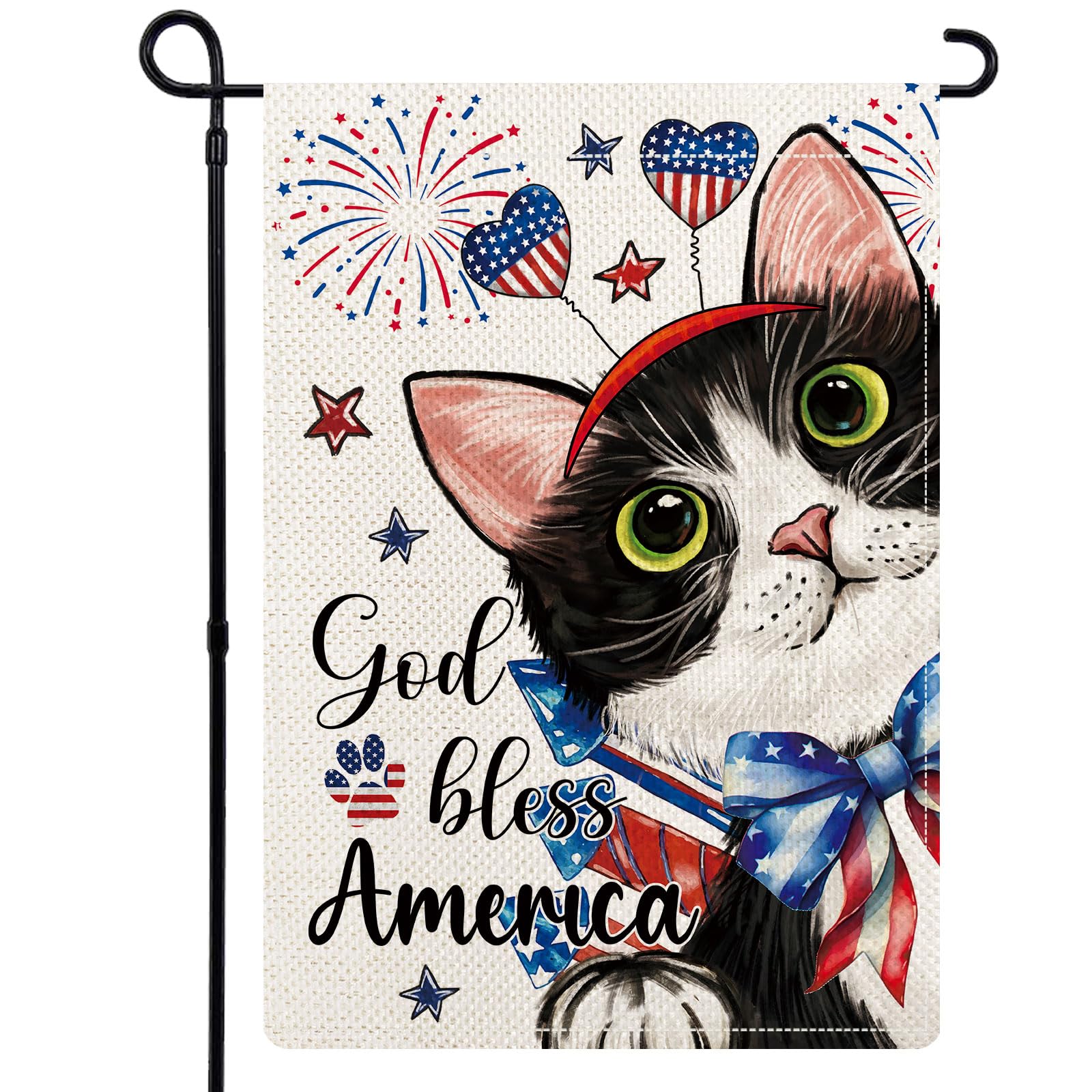 YOVOYOA Black Cat 4th of July Garden Flags for Outside,God Bless ...