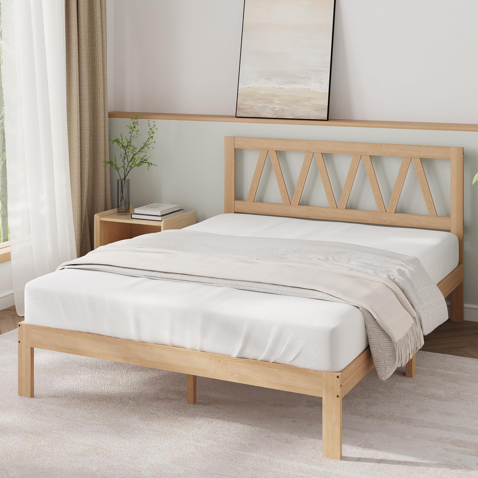 Novilla Queen Bed Frame with Headboard Wood Queen Bed Frame, Bed Frame ...