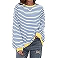 synound Women Striped Color Block Oversized Sweatshirt Crew Neck Long ...