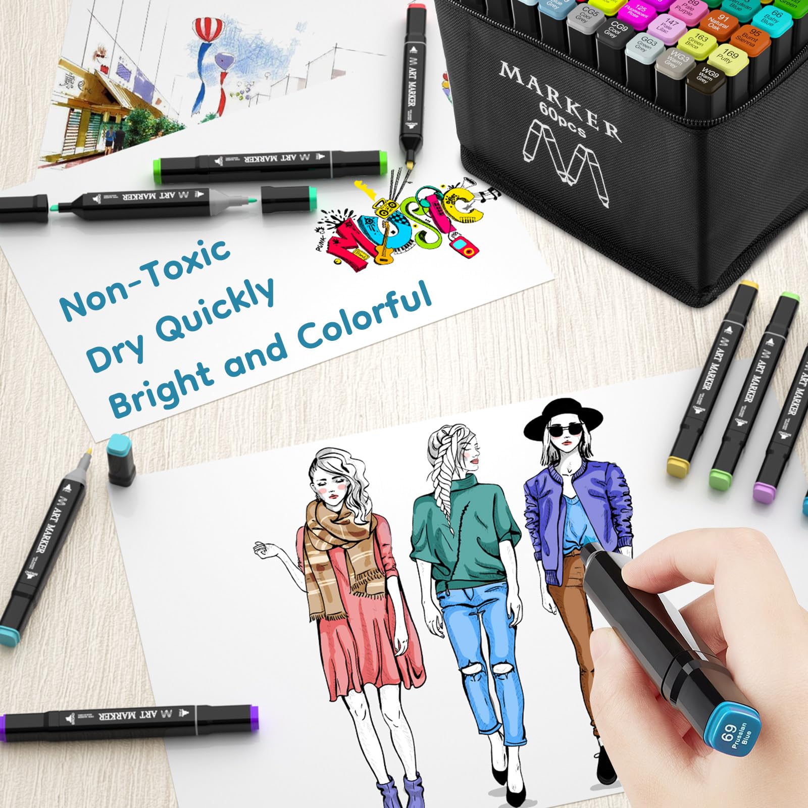 Mua Alcohol Marker Set, 60 Colors Dual-Tip Art Markers, Chisel and Fine ...