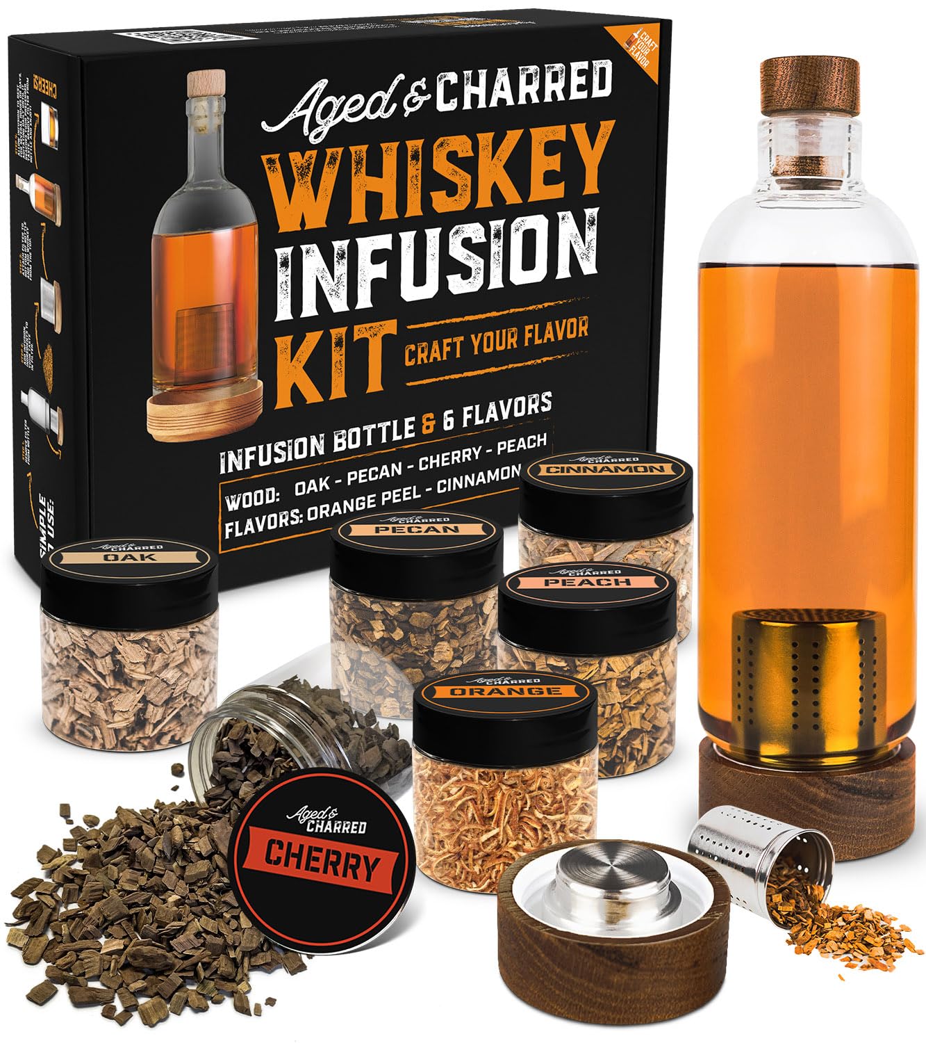 Complete Whiskey Infusion Kit (4 Wood Chips, Orange and Cinnamon Peels ...