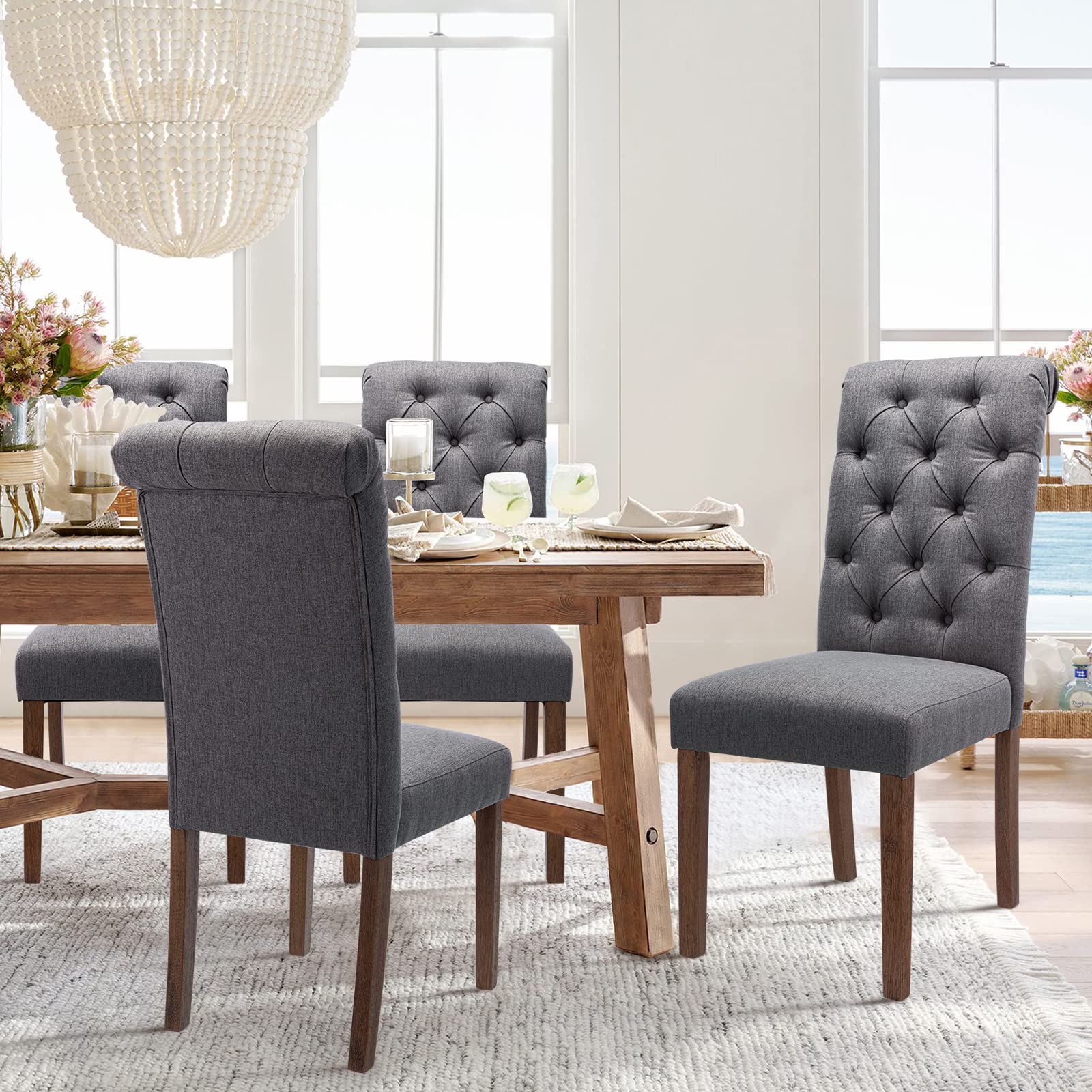 COLAMY Button Tufted Dining Chairs Set of 4, Parsons Upholstered Fabric ...