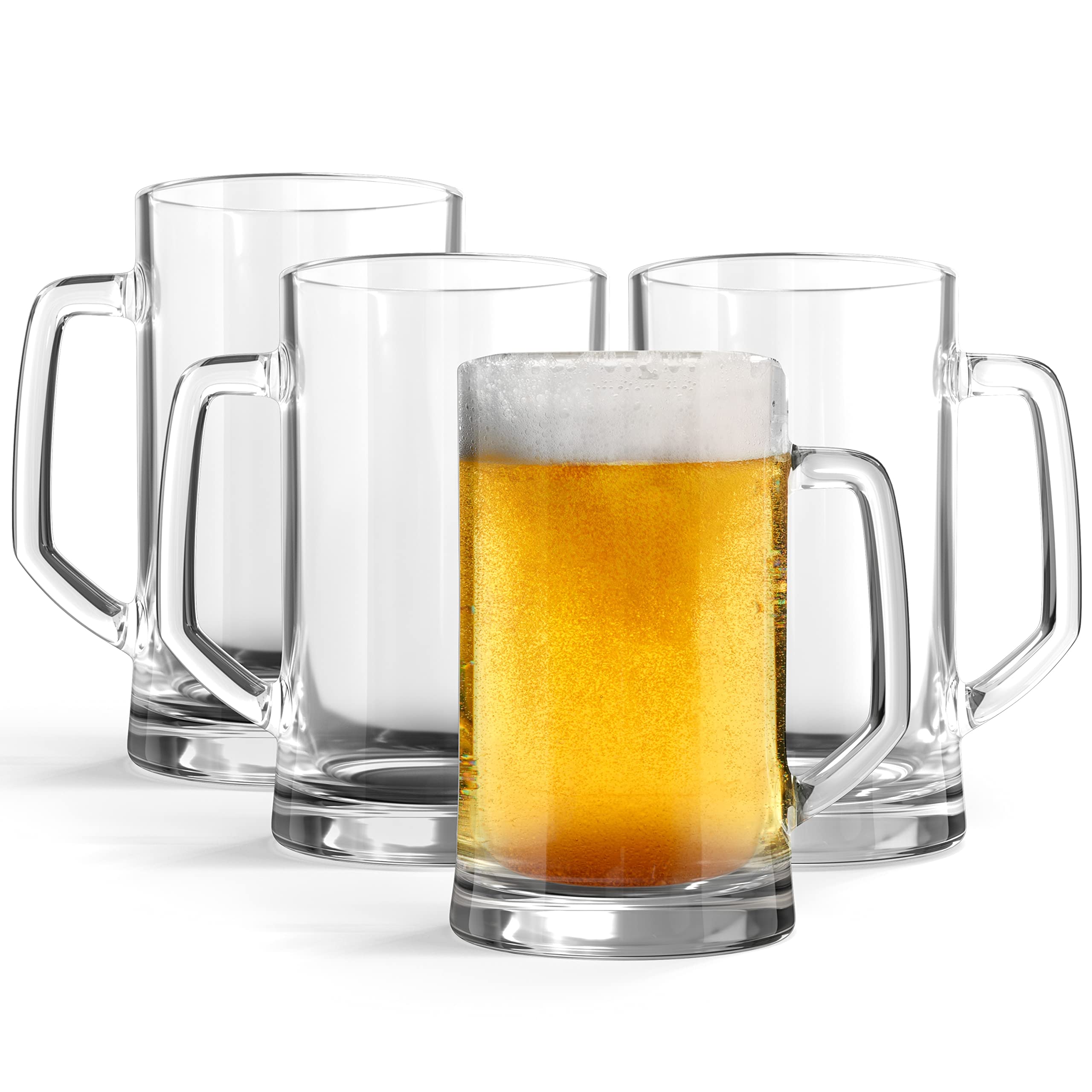 KooK Beer Mugs, Beer Glasses, Set of 4, 12.7 Oz, Clear Large Beer Mugs ...