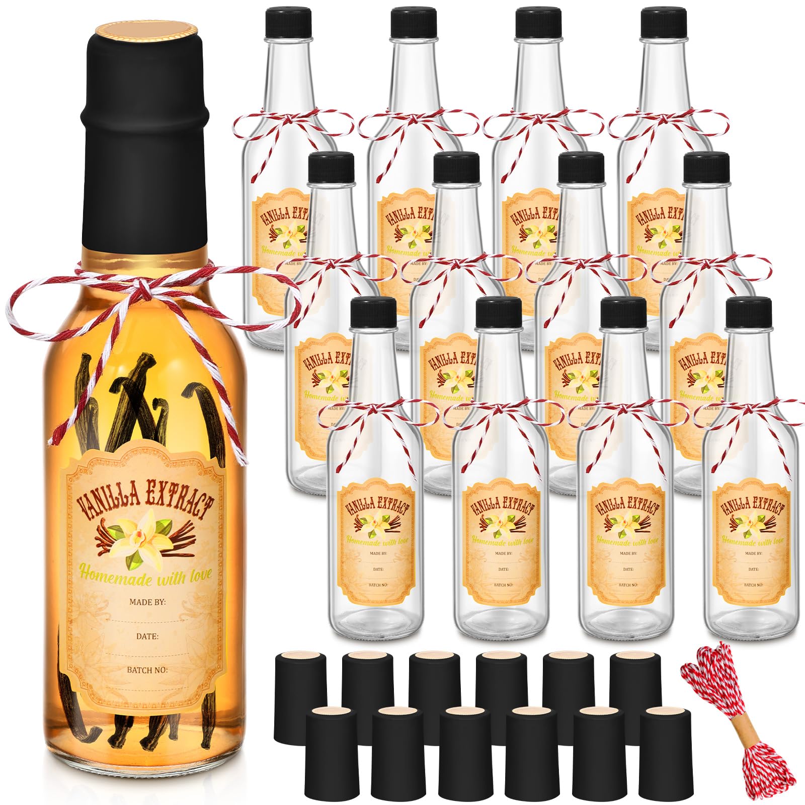 Tioncy 12 Pcs 5 Oz Vanilla Extract Bottles for Homemade Vanilla Jar ...