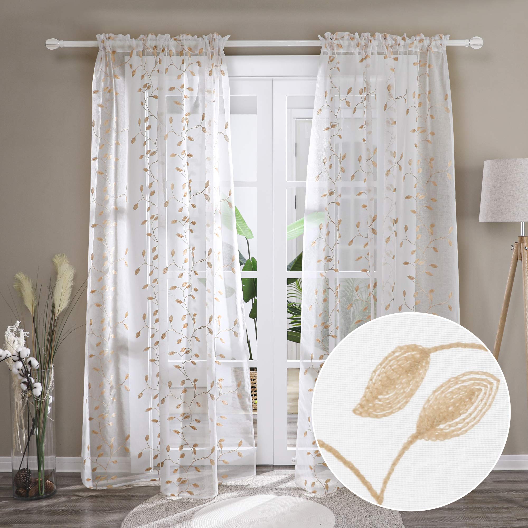 Deconovo Spring White Sheer Curtains with Leaf Pattern, Small ...
