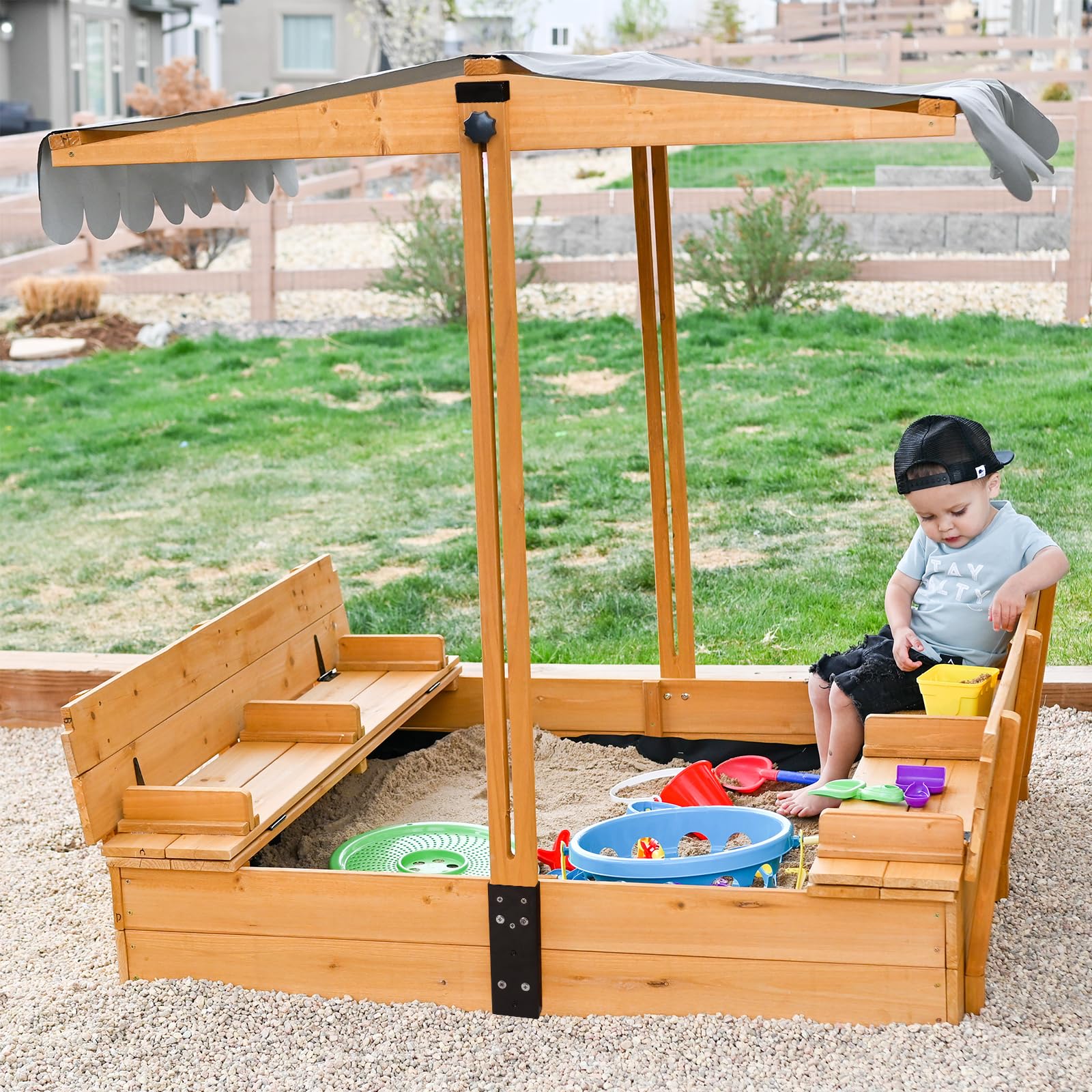 Kids Sandbox with Lid – Large Kids' Outdoor Wooden Sand Box with Cover ...