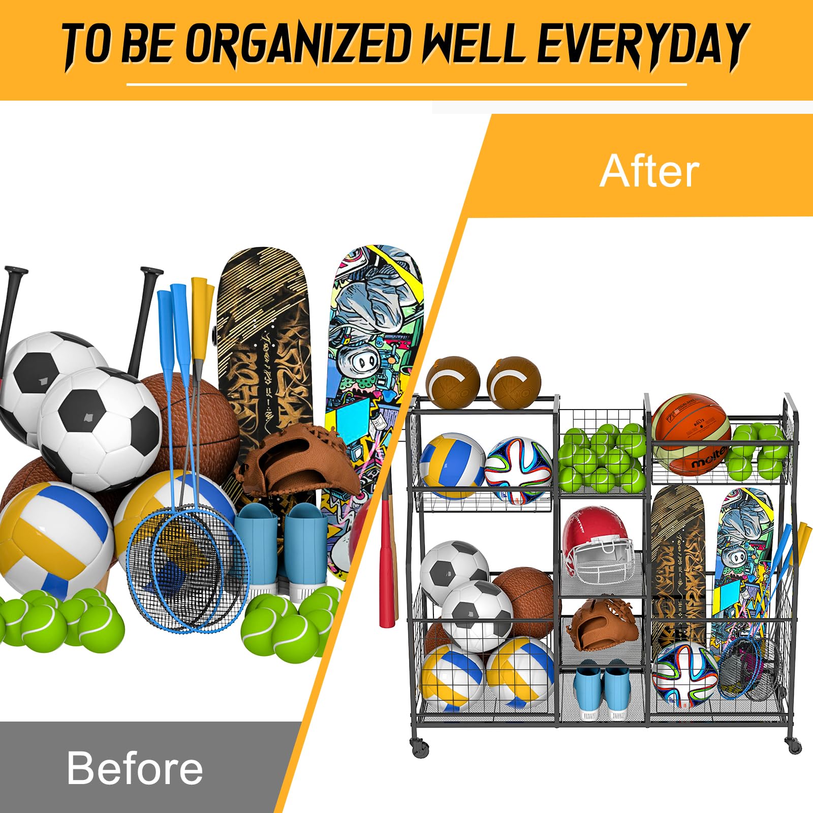 Mua Garage Sports Equipment Organizer, Ball Storage Rack, Garage ...