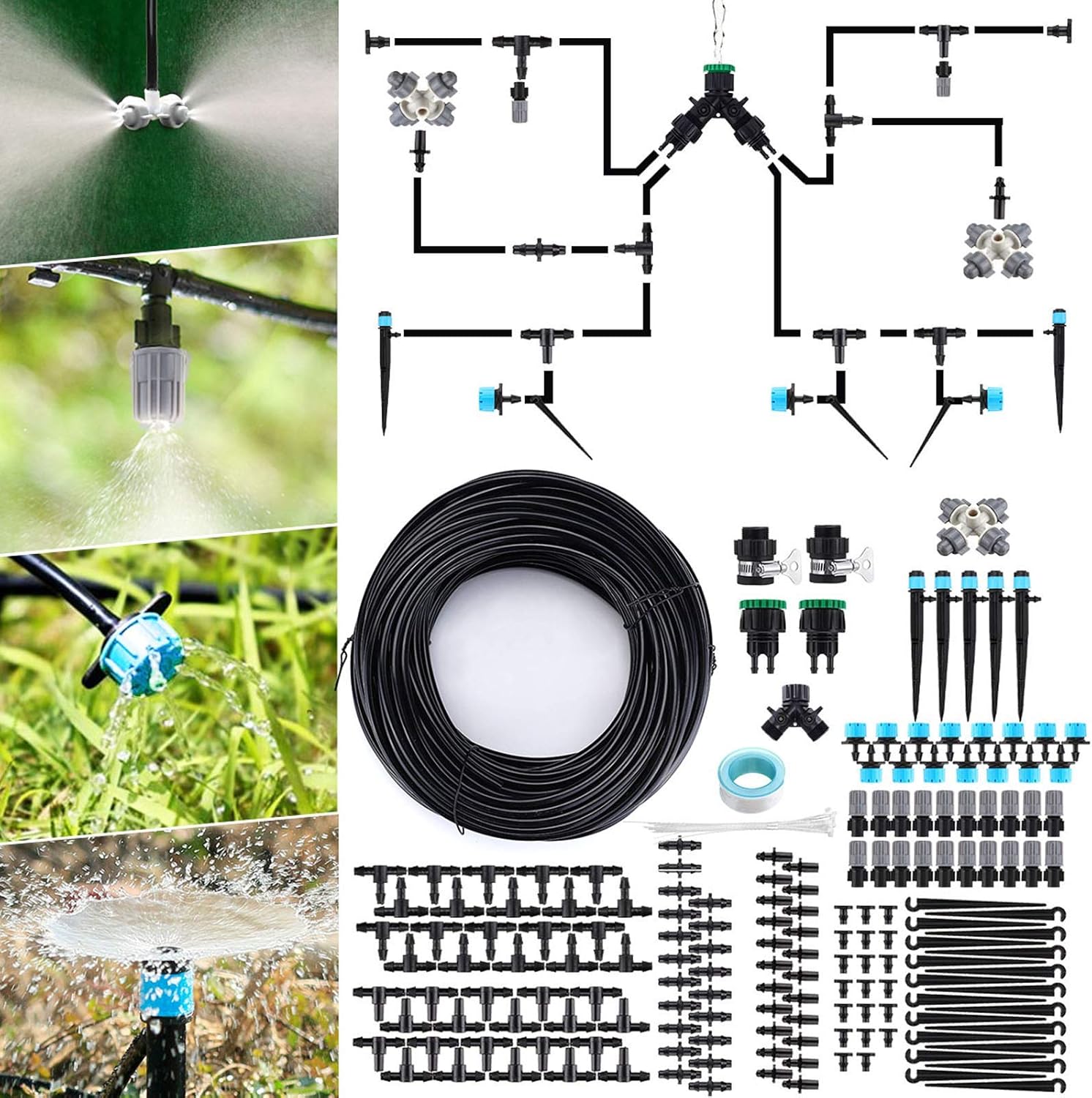 Jeteven 163PCS Micro Drip Irrigation Kit, 40M DIy Plant Watering Kit ...
