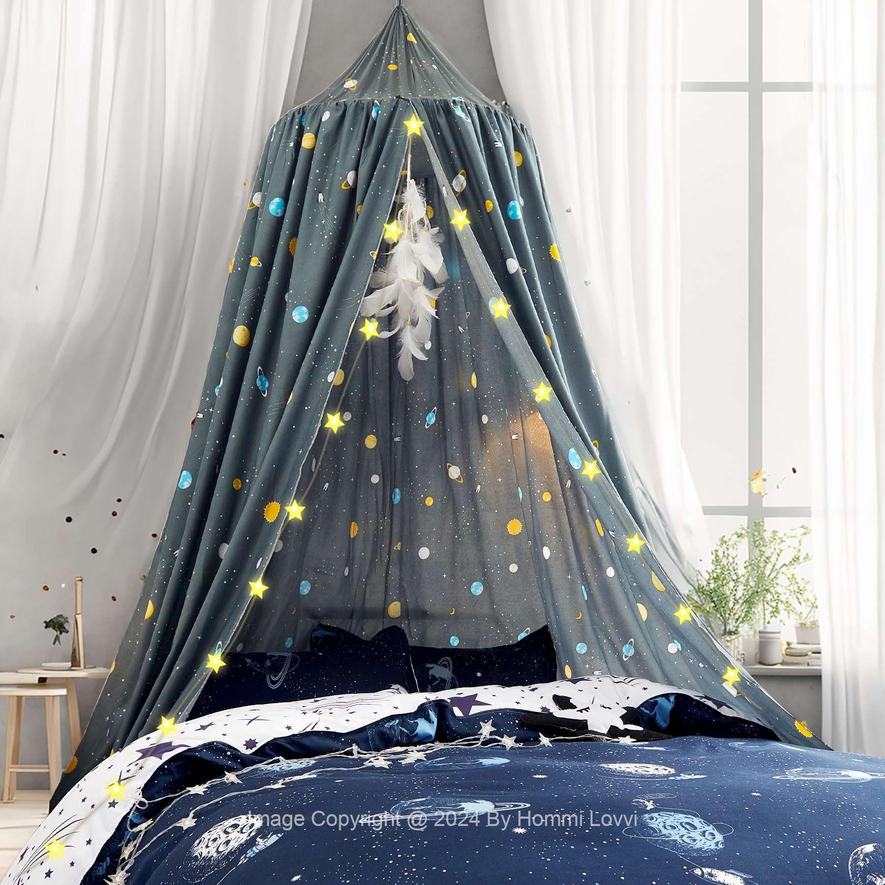 Hommi Lovvi Space Rockets Print Kids Bed Canopy, Girls Princess Canopy ...