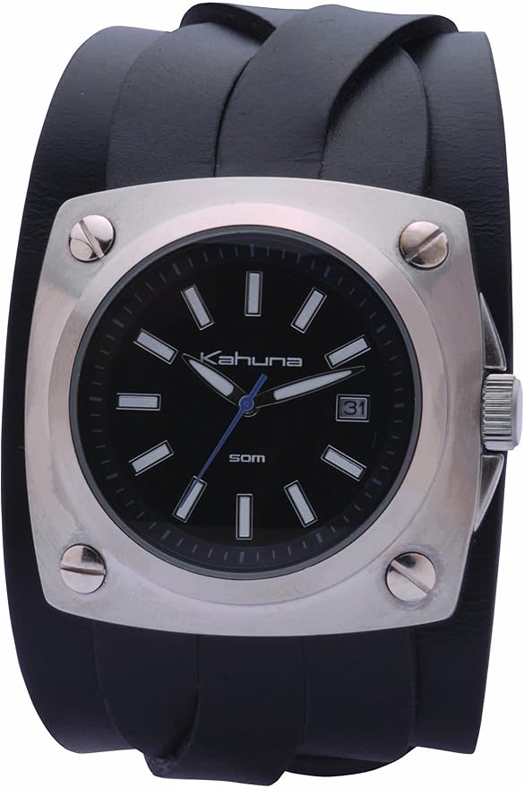 Kahuna Mens Black Leather Cuff Watch KUC-0007G: Kahuna: Amazon.co.uk ...
