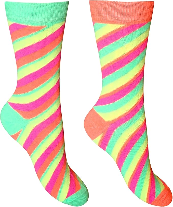 Ladies & Girls Bright Neon Stripes Everyday Fluorescent Fashion Socks ...