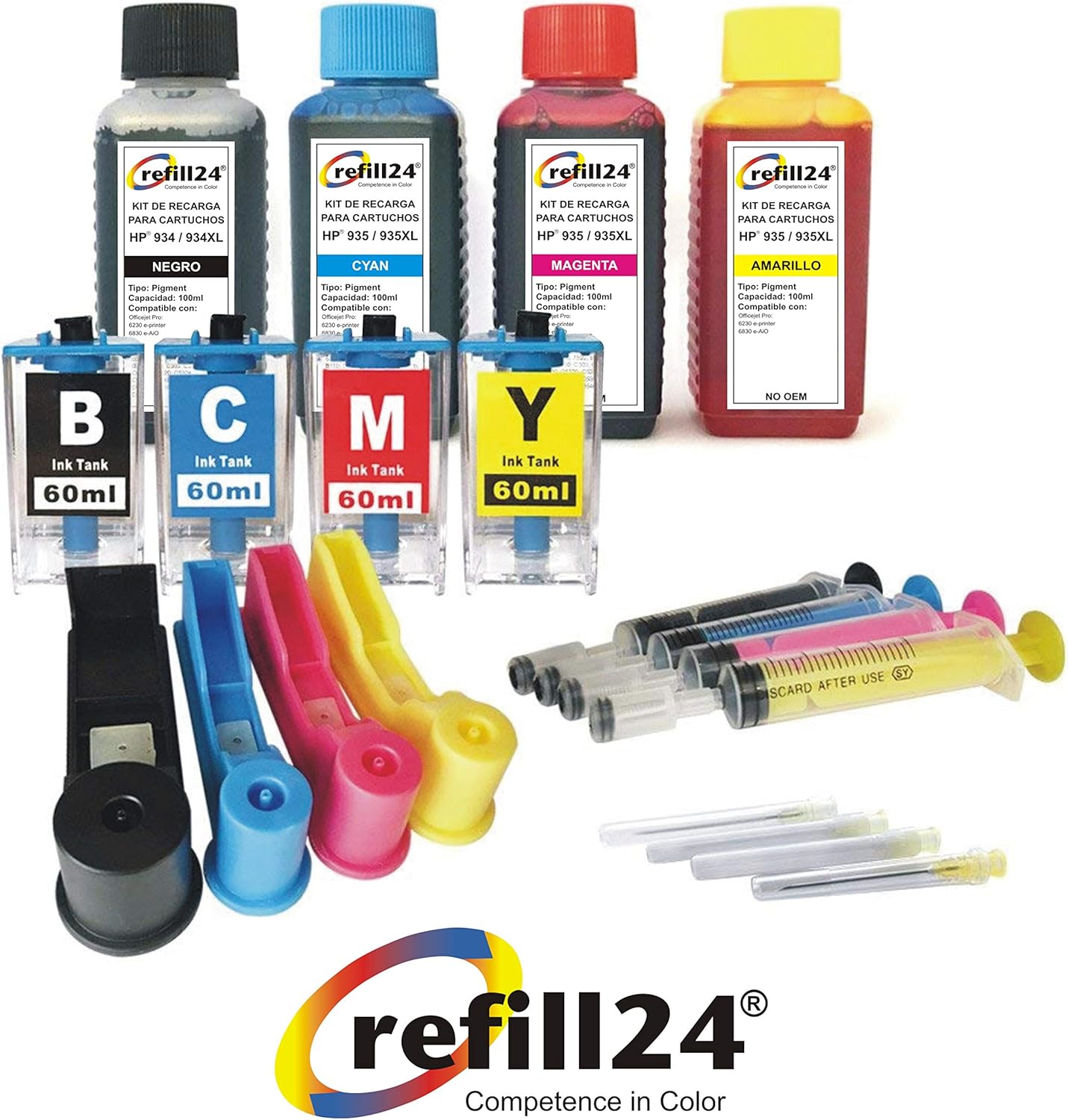 Kit de Recarga para Cartuchos de Tinta HP 934/935 Negro y Color, Incluye Accesorios + 400 ML ...