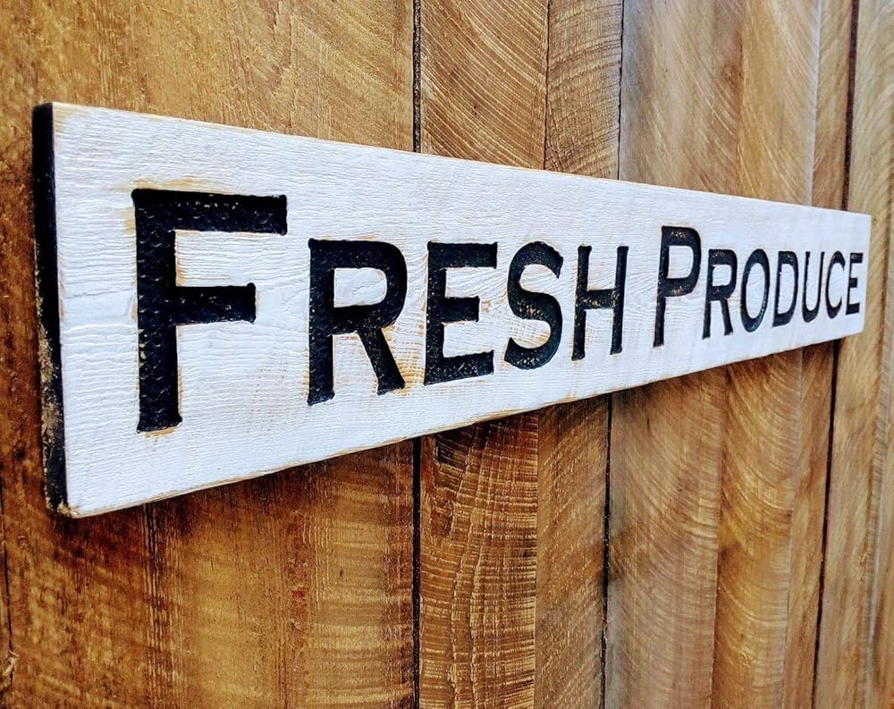 Amazon.com: FRESH PRODUCE Sign Horizontal 55"x8"- Carved in Wood Lumber ...