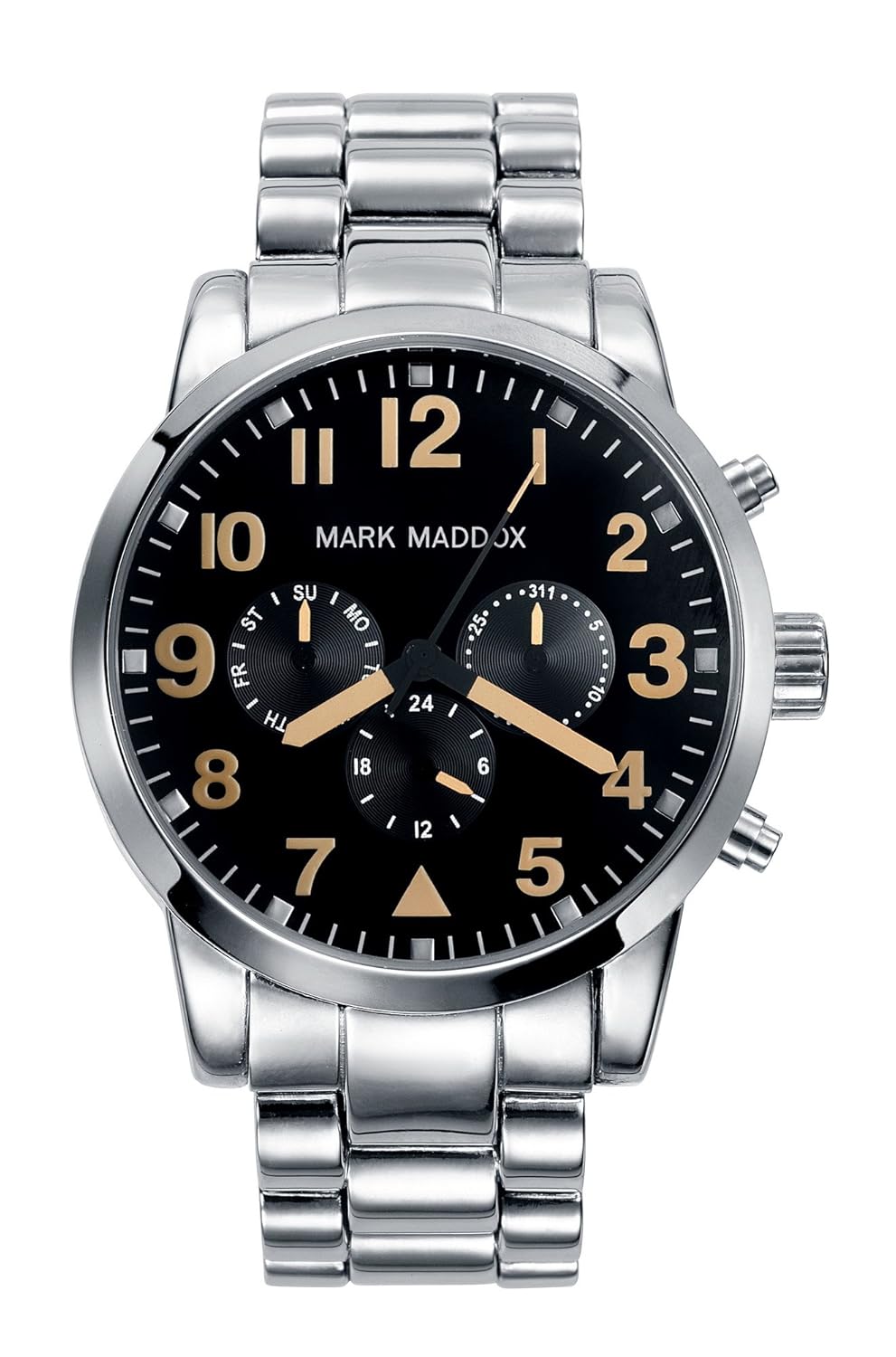Mark Maddox Men's Quartz Watch with Black Dial Display and Silver ...