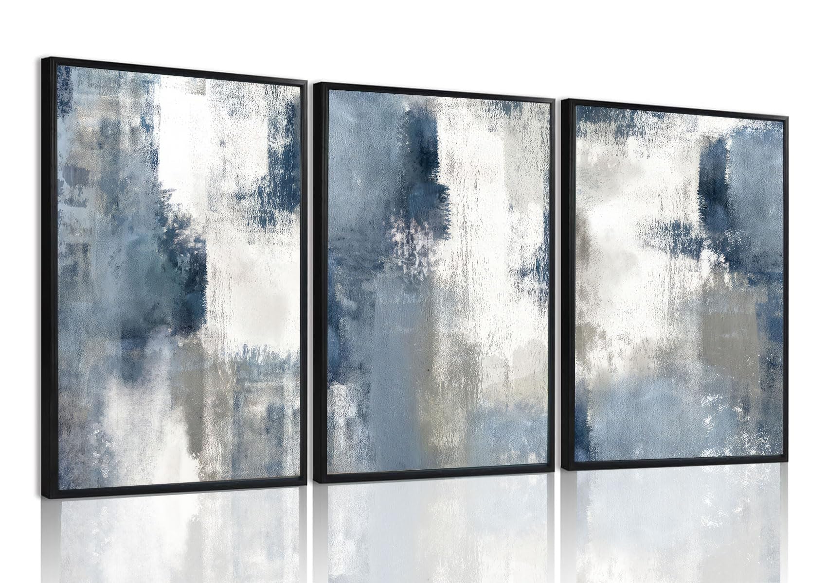 okudolit Abstract Wall Art Navy Blue Gray Canvas Large Framed Set of 3 ...