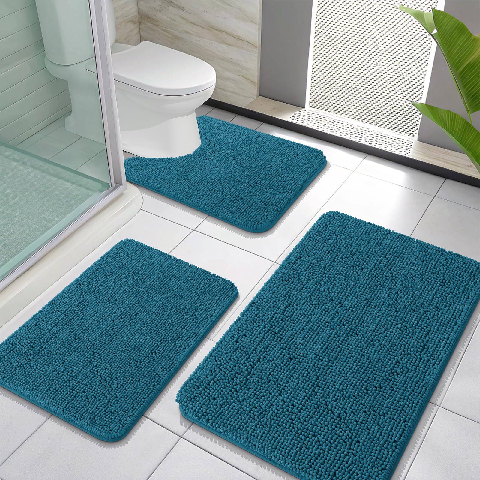 OLANLY Bathroom Rugs Sets 3 Piece, Soft Absorbent Chenille Bath Mats ...
