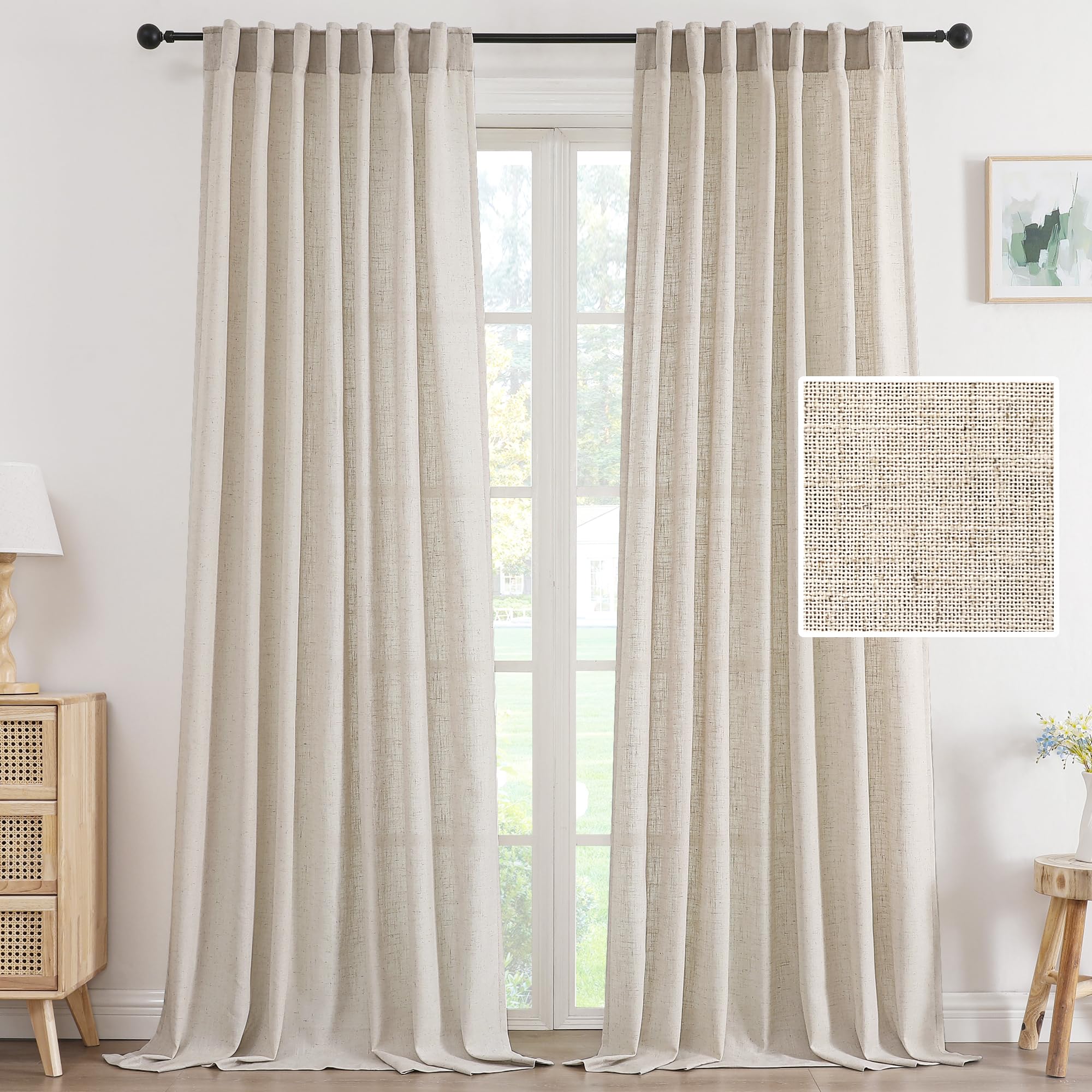 H.VERSAILTEX Linen Curtain for Bedroom/Living Room Back Tab Loop Pocket ...