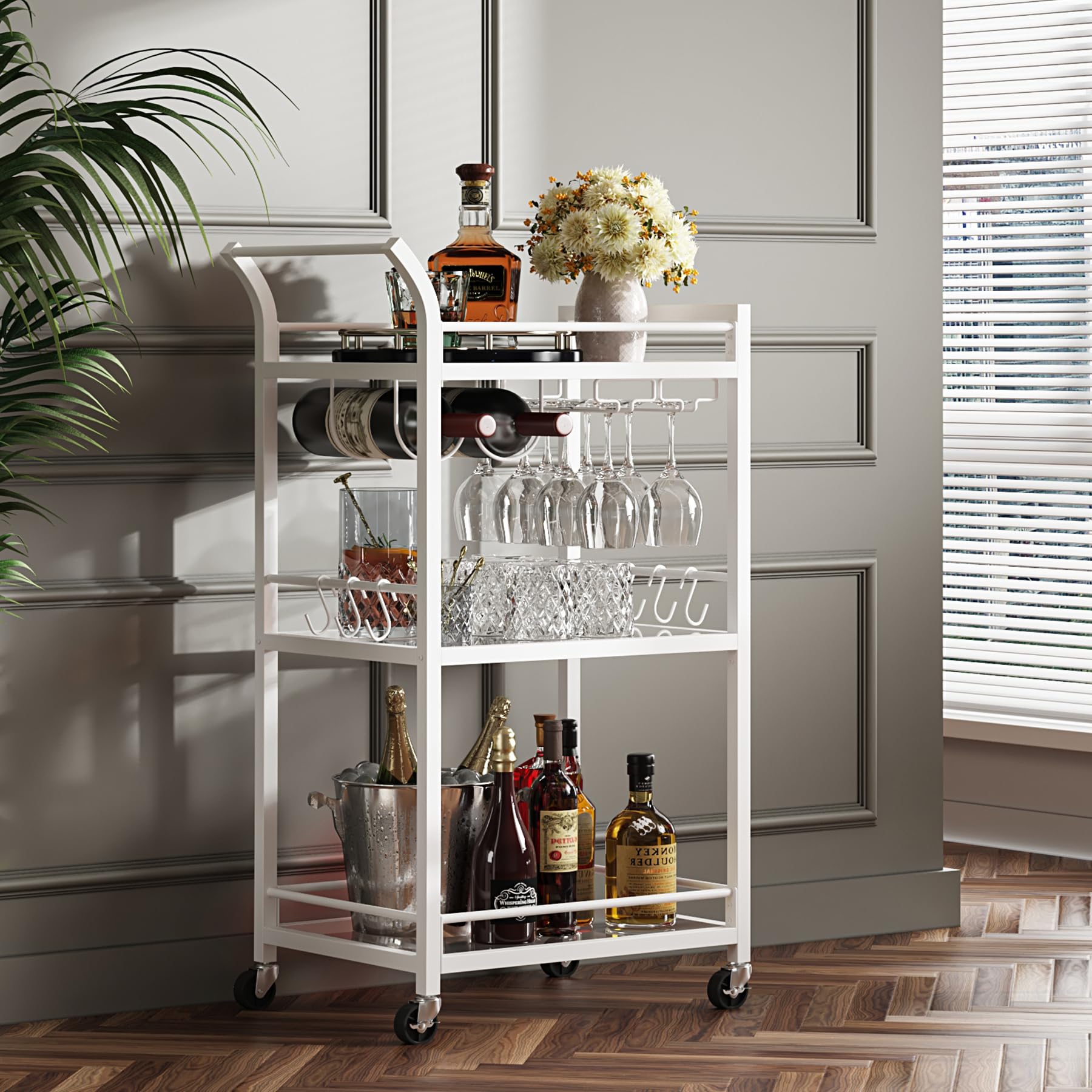 TUTOTAK Bar Cart, Home Bar Serving Cart with 3-Tier Mirrored Shelf ...