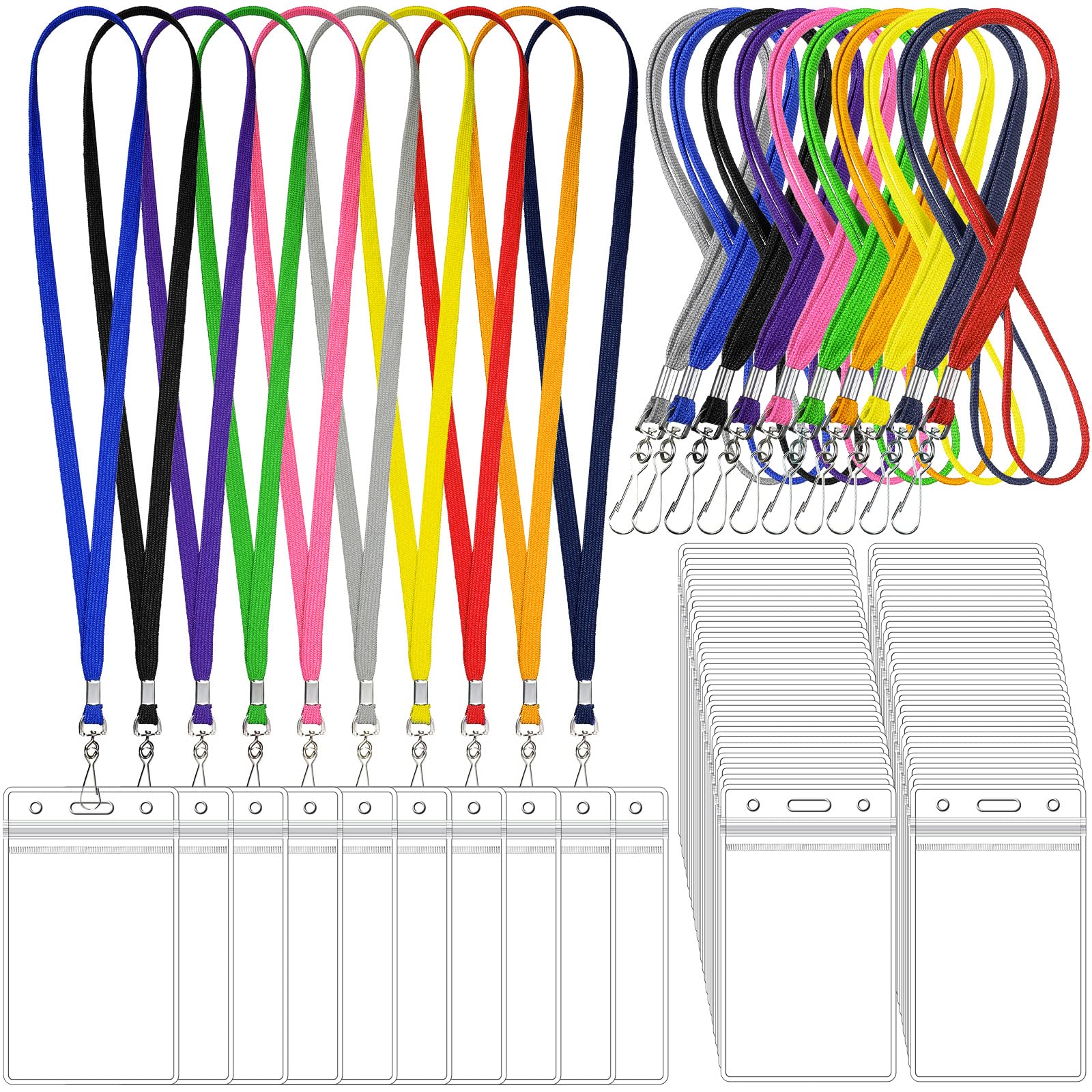 Marspark 100 Set Name Tag Lanyards with ID Holder Clear ID Name Badges ...