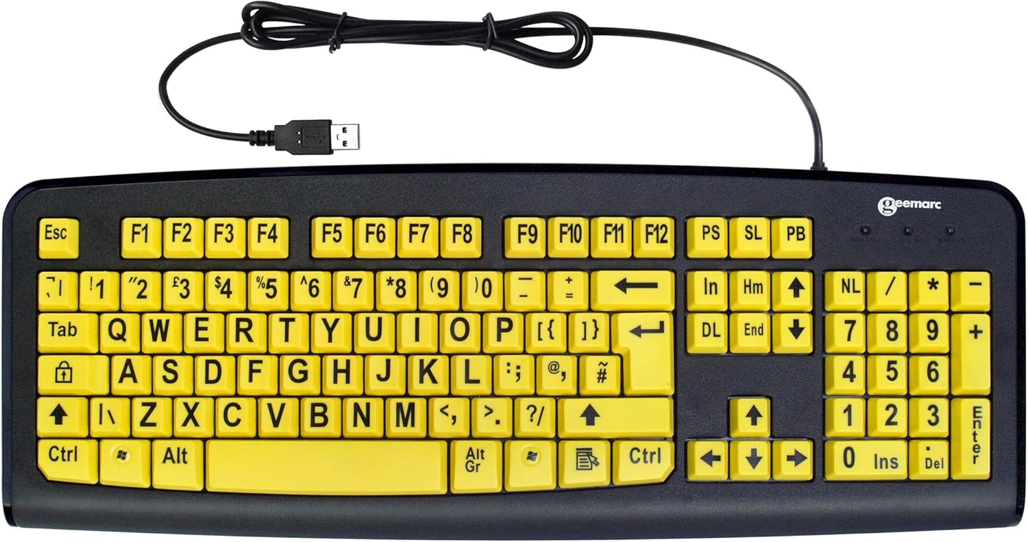 Geemarc USB Plug & Play Big Letter Keyboard with Large Yellow Letters ...