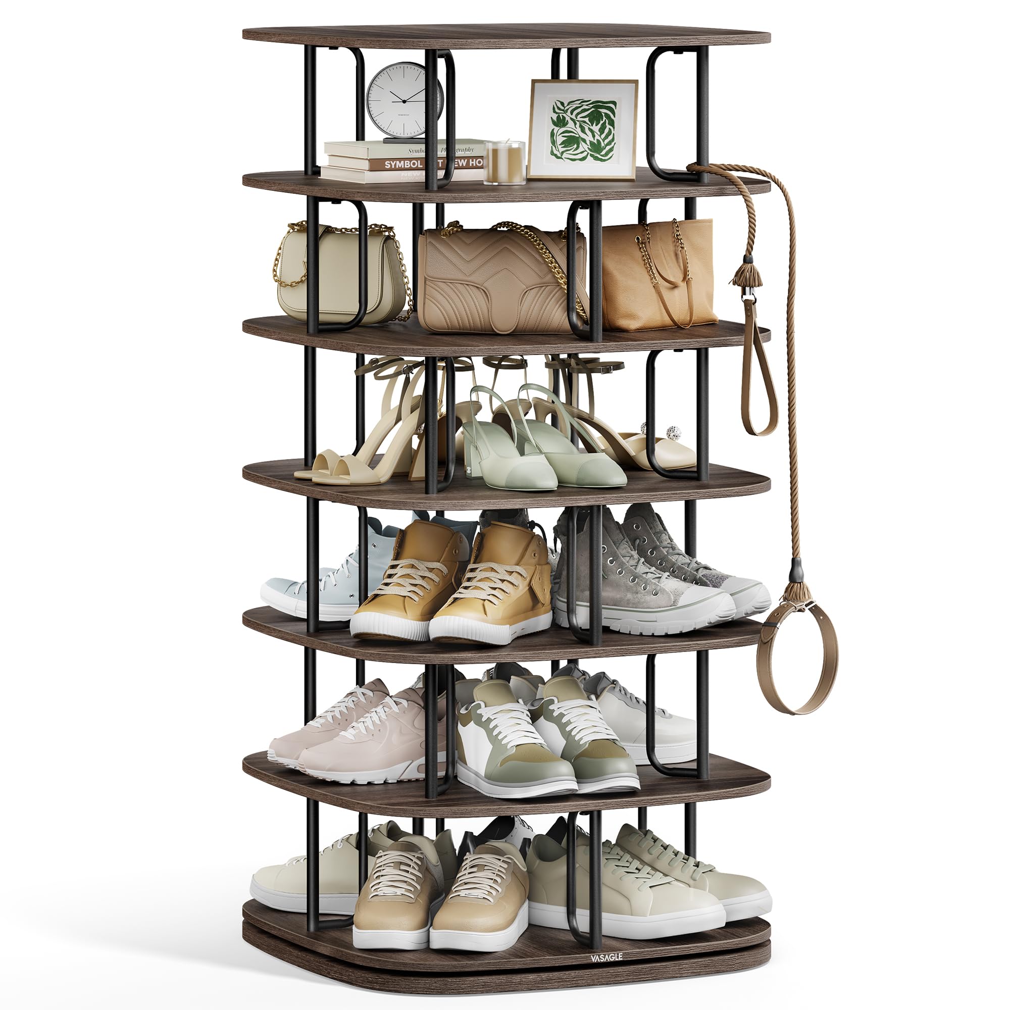 VASAGLE 7-Tier Shoe Rack, Rotating Shoe Rack Tower, Shoe Closet ...