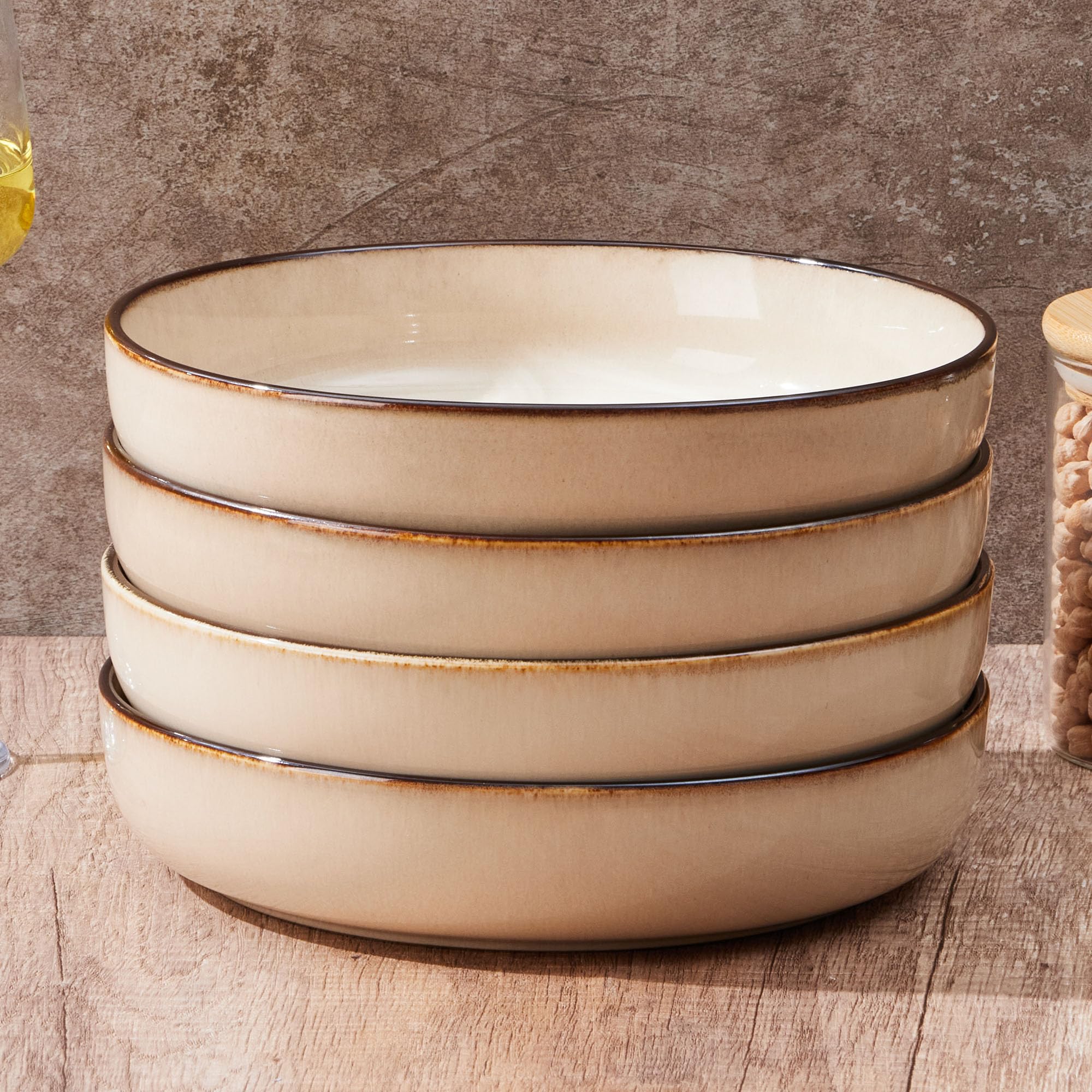 E-far Pasta Bowls Set of 4, 35oz Large Salad Bowls for Serving, Wide ...