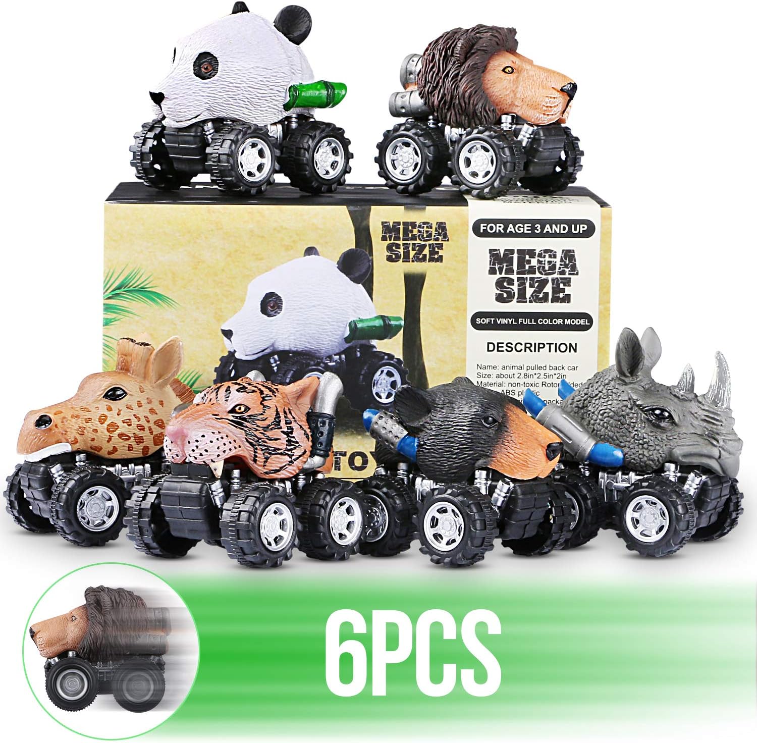 WOSTOO Coches de Animales, 6 Paquetes Tire hacia atrás de los Coches de ...