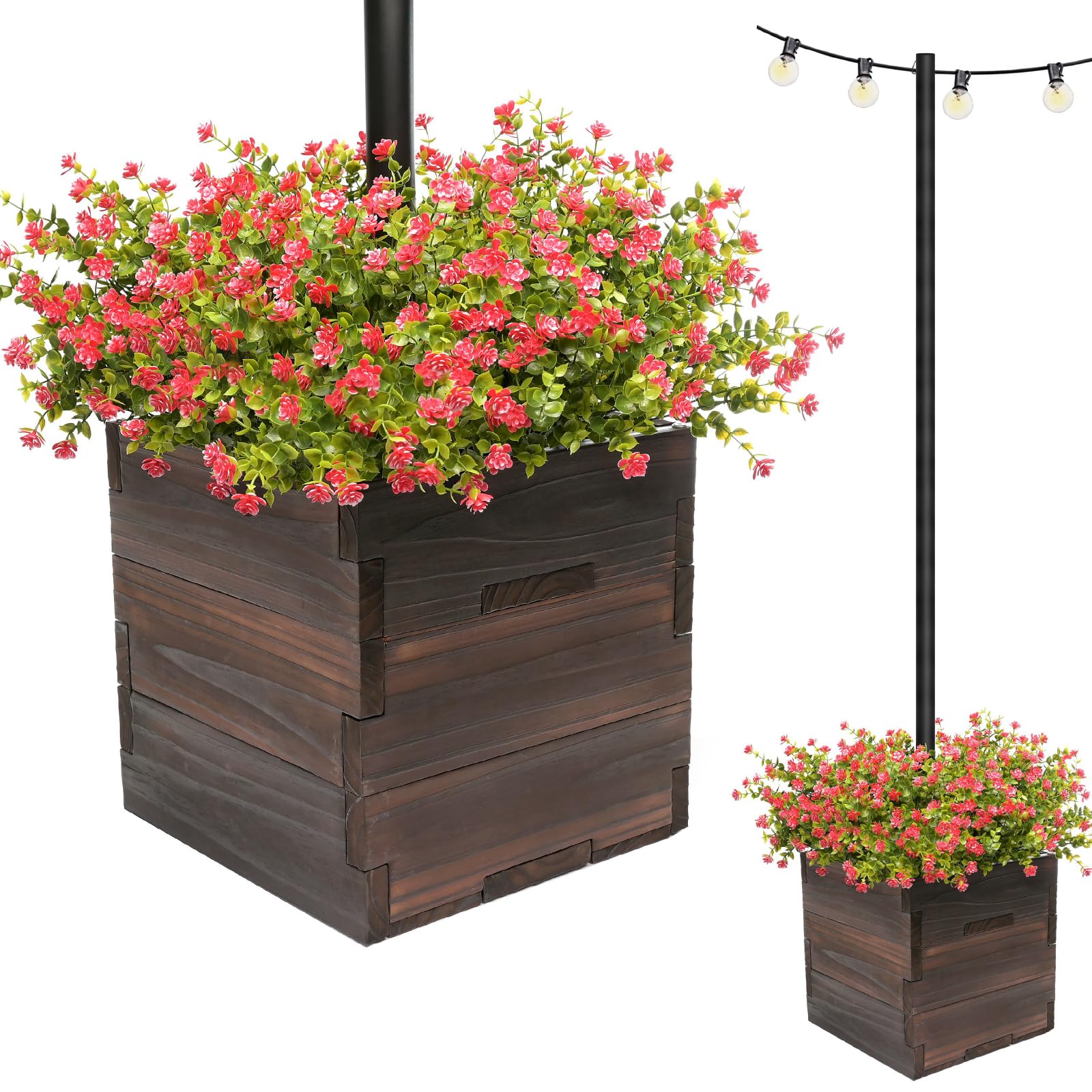 Extra Large Decorative Wooden Planter with Universal Pole Support for ...