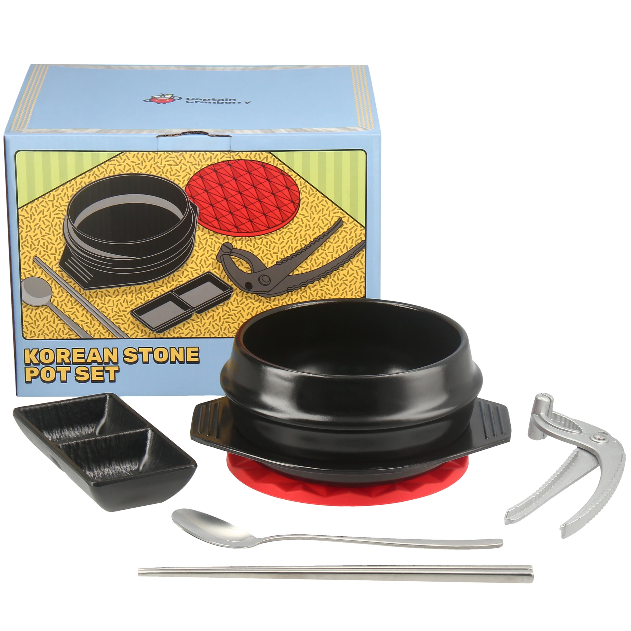 Korean Stone Pot Set (7-piece, 38.7oz with Hot Pot Grip), Ceramic Pots ...