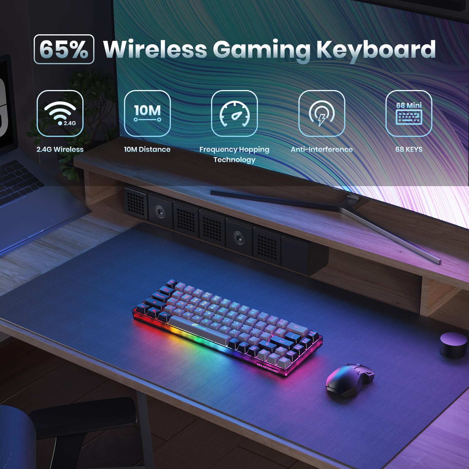 Mua GEODMAER 65% Wireless Gaming Keyboard, Rechargeable Backlit Gaming ...