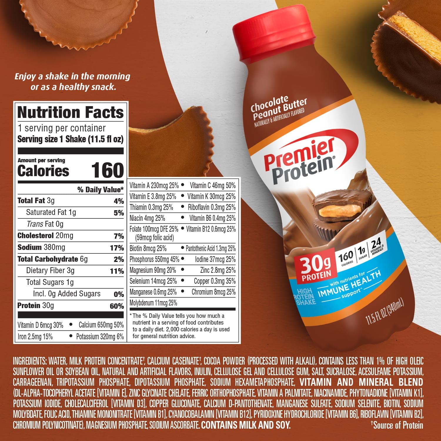 Premier Protein Shake, Chocolate Peanut Butter Liquid, 30g Protein, 1g ...