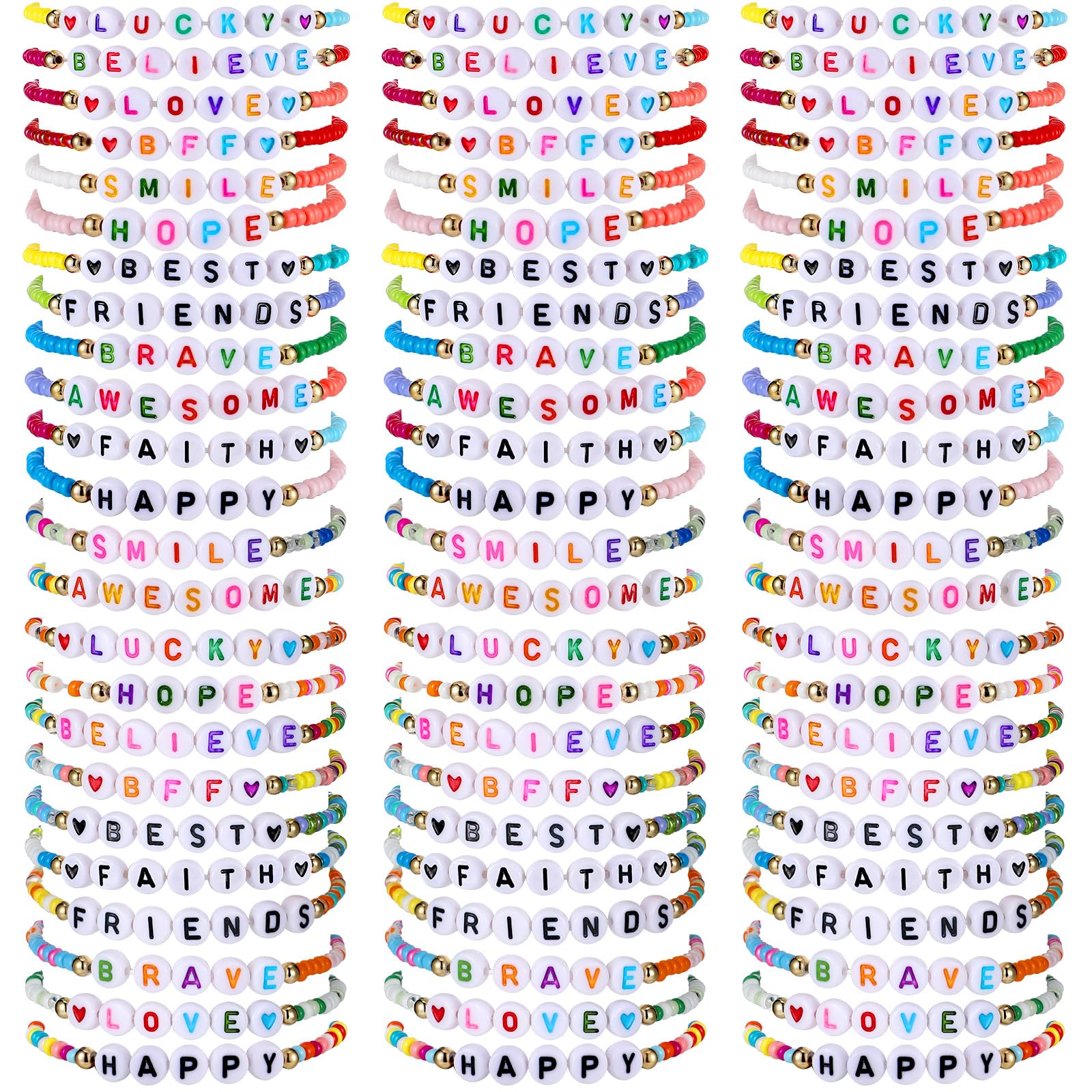 Ecation 96 Pcs Beaded Friendship Bracelets Bulk Inspirational Stretch ...