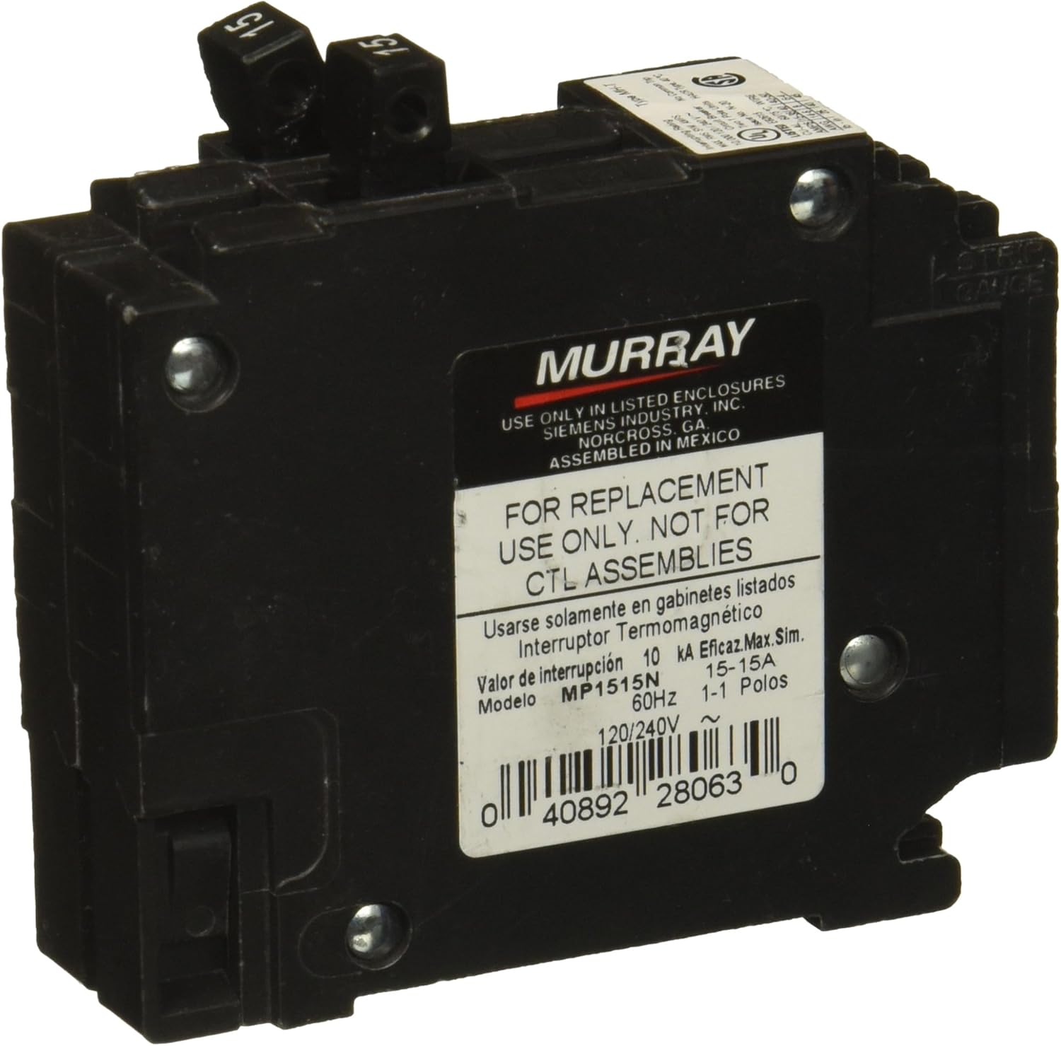 Murray MP1515 Two 15-Amp Single Pole 120-Volt Non-Current Limiting ...
