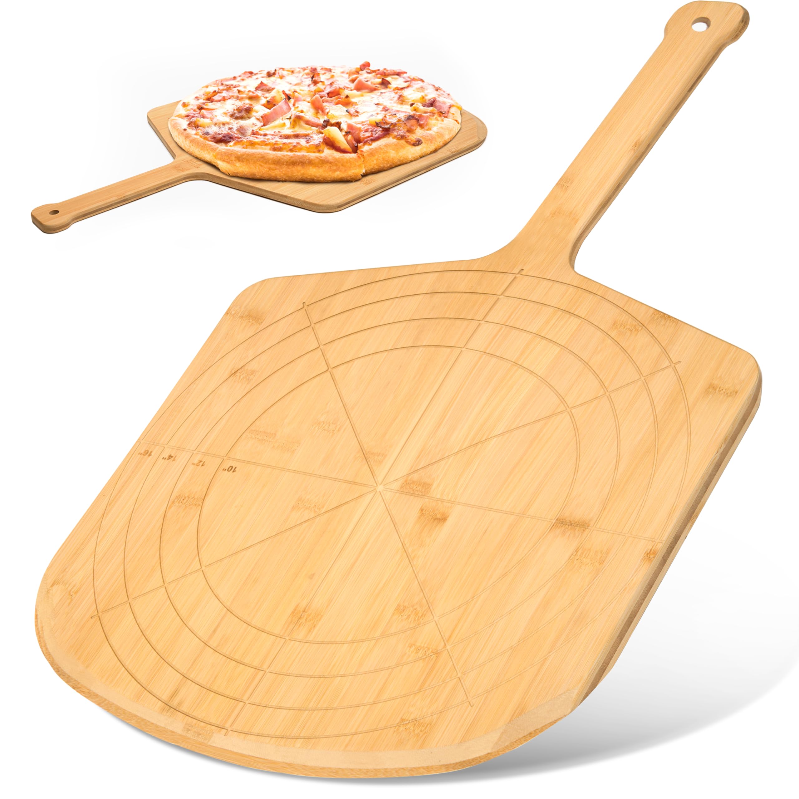 *USED*Loftern Wooden Pizza Peel 16 Inch Board with Engraved Sizes - Multi-Purpose Bamboo Pizza ...