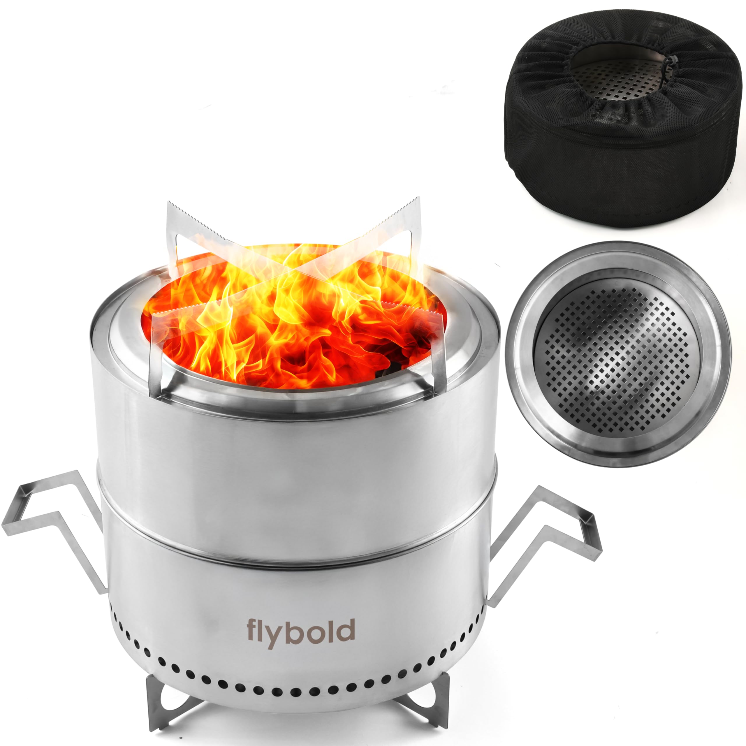 flybold Smokeless Bonfire | Stainless Steel Fire Pit | 19.5 Inch Large ...
