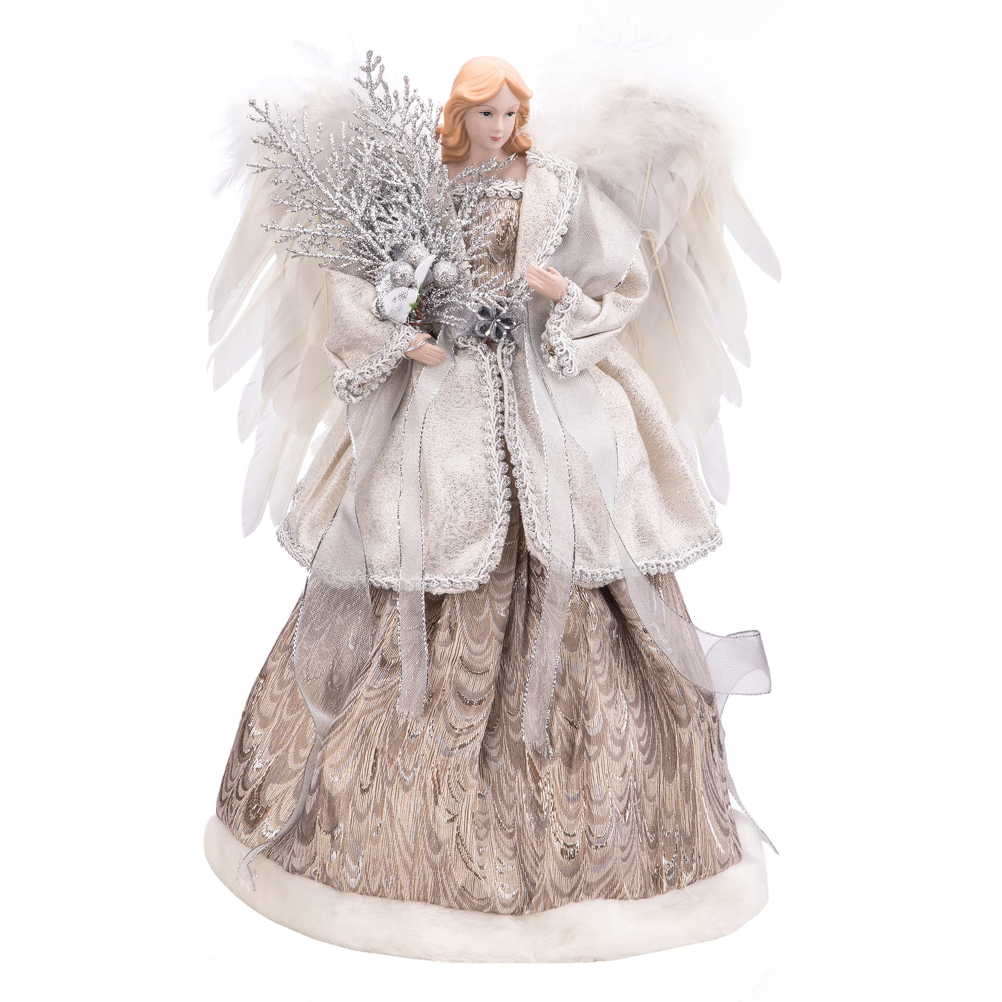 GEDLIRE 16 inch Christmas Angel Tree Topper, Brown Angel Treetop with ...