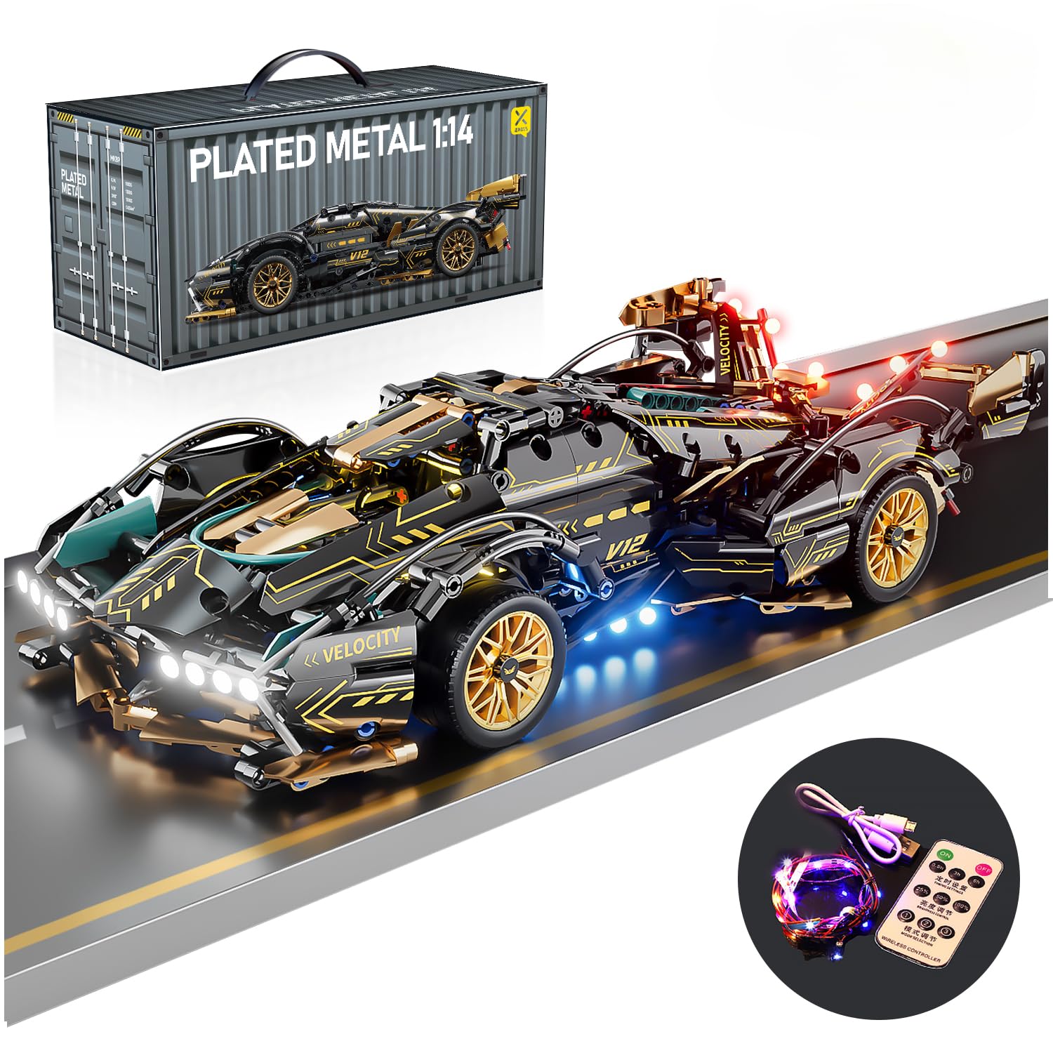 PinkBee Sport Car Building Block Sets for Adults,Race Car with LED ...