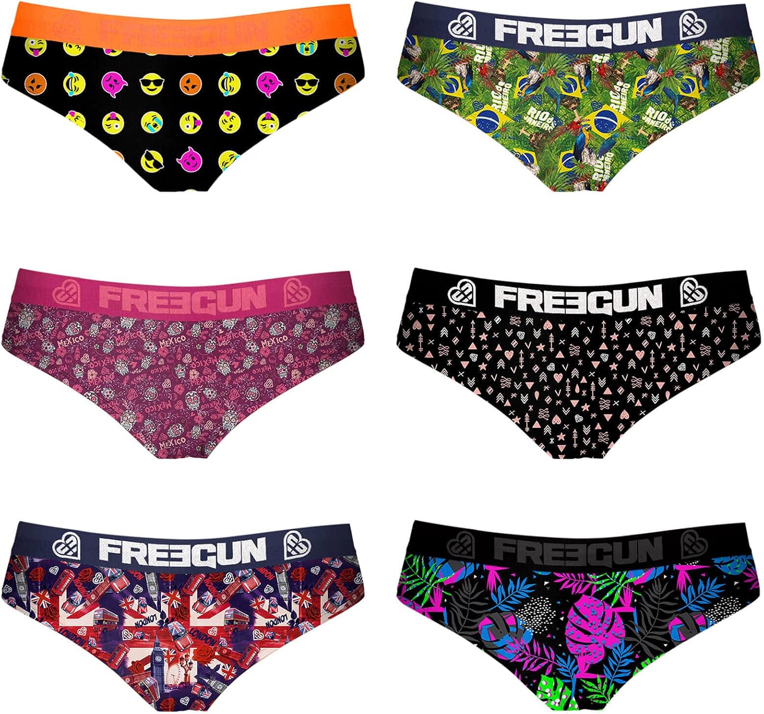 FREEGUN Women Pack of 6 Bikini Brief Hipster: Amazon.co.uk: Clothing